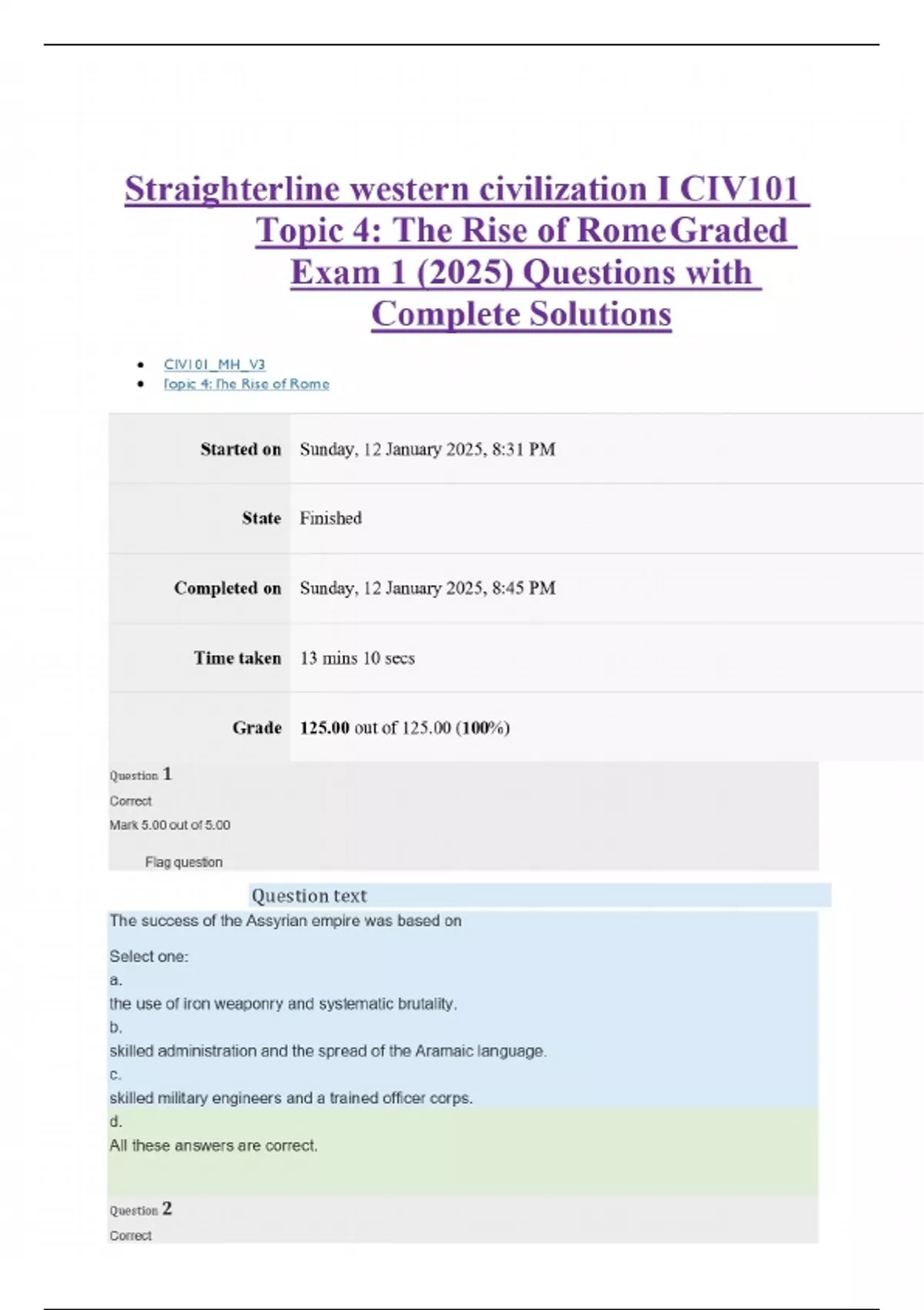 Straighterline western civilization I CIV101 Topic 4: The Rise of Rome ...