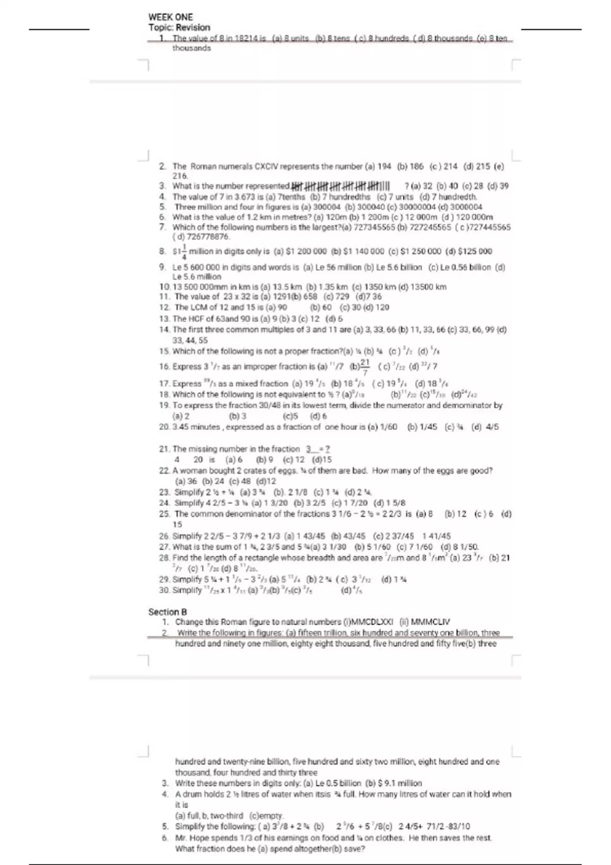 Mathematics past question for grade 7 - Grade 7 past question - Stuvia US