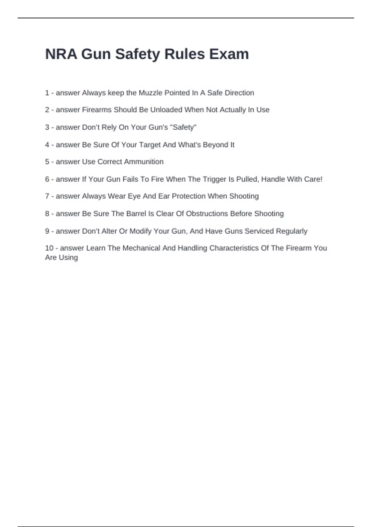 NRA Gun Safety Rules Exam Questions with Correct Answers - NRA - Stuvia US