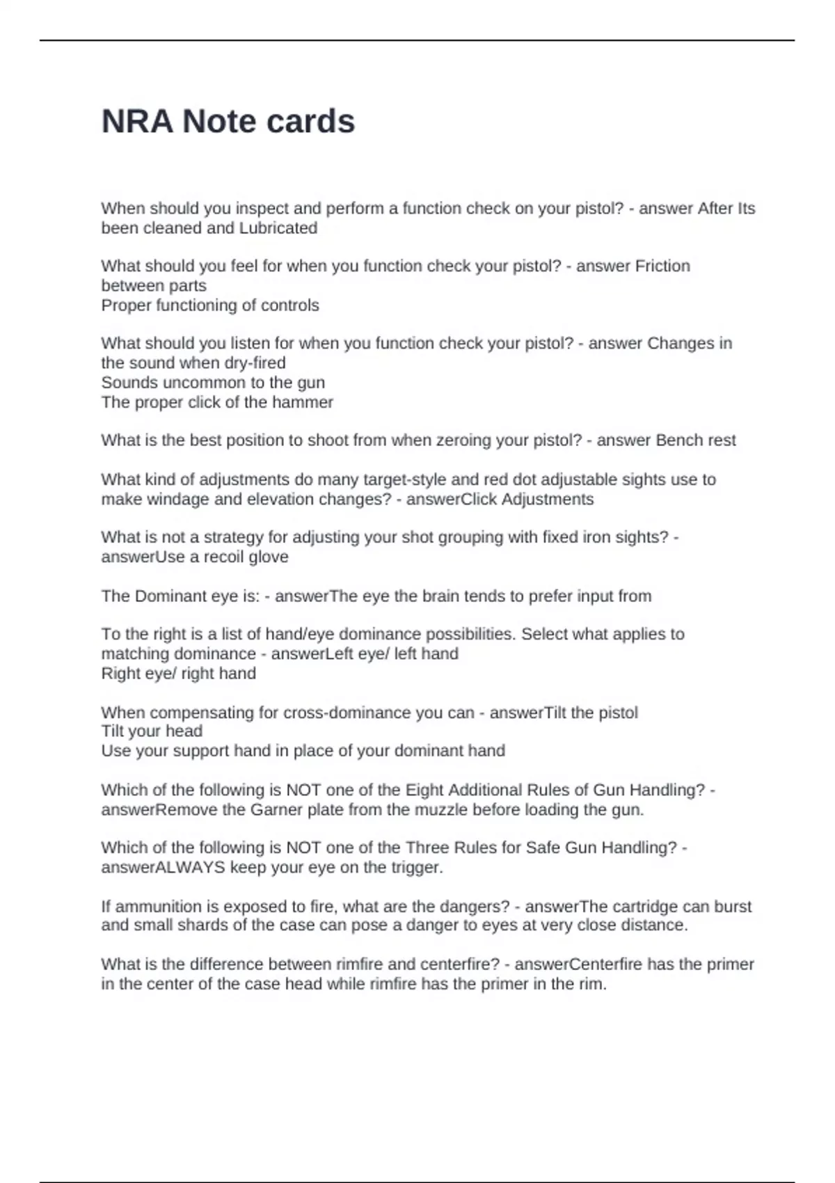 NRA Note cards Questions and Answers 2025 - NRA - Stuvia US