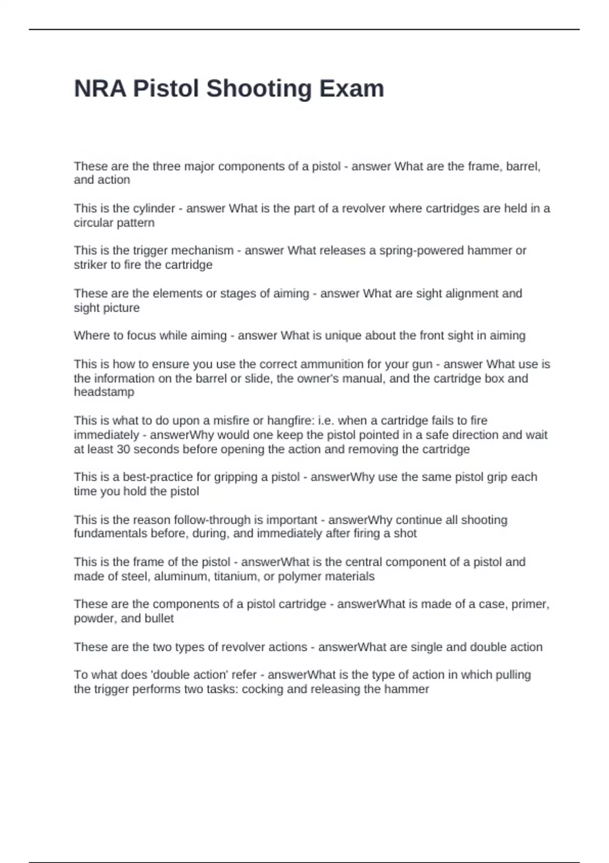 NRA Pistol Shooting Exam Questions with Correct Answers - NRA - Stuvia US