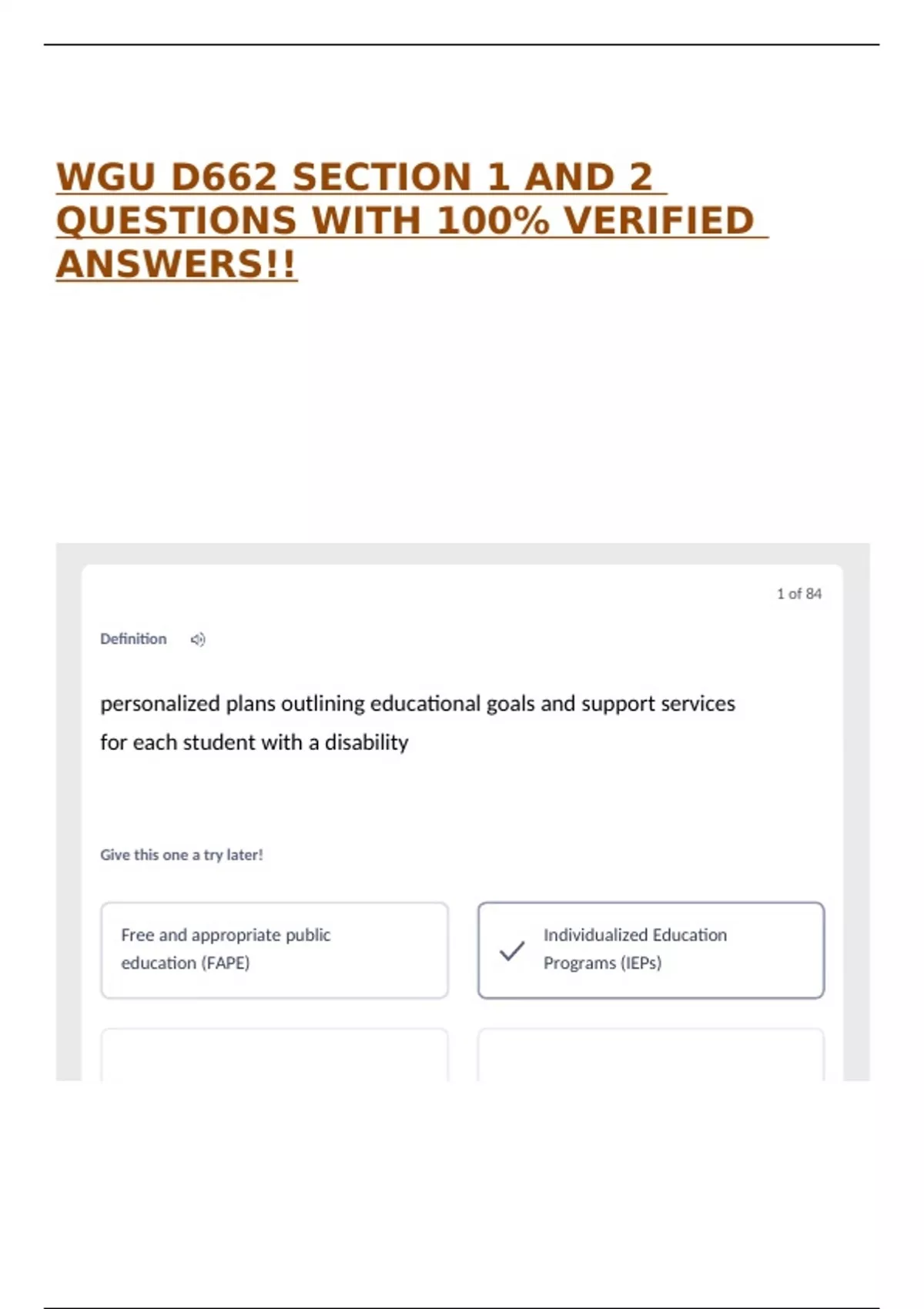 WGU D662 SECTION 1 AND 2 QUESTIONS WITH 100% VERIFIED ANSWERS!! - WGU ...