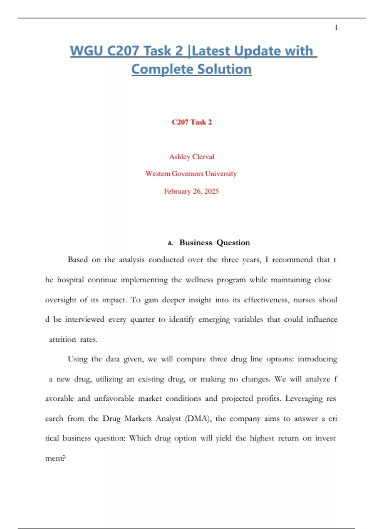 WGU C207 Task 2 |Latest Update with Complete Solution - WGU C207 ...