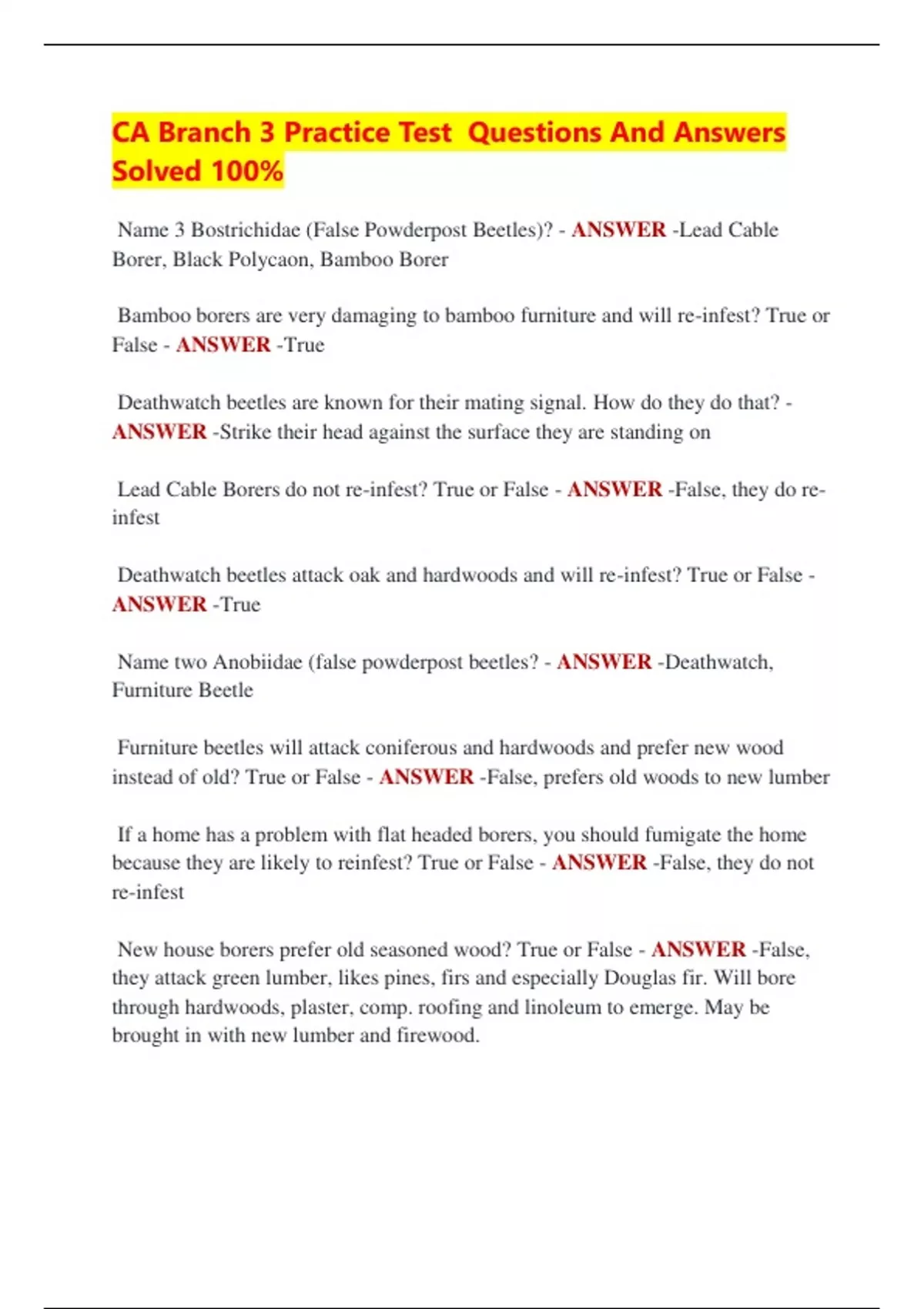 CA Branch 3 Practice Test Questions And Answers Solved 100% - CA Branch ...