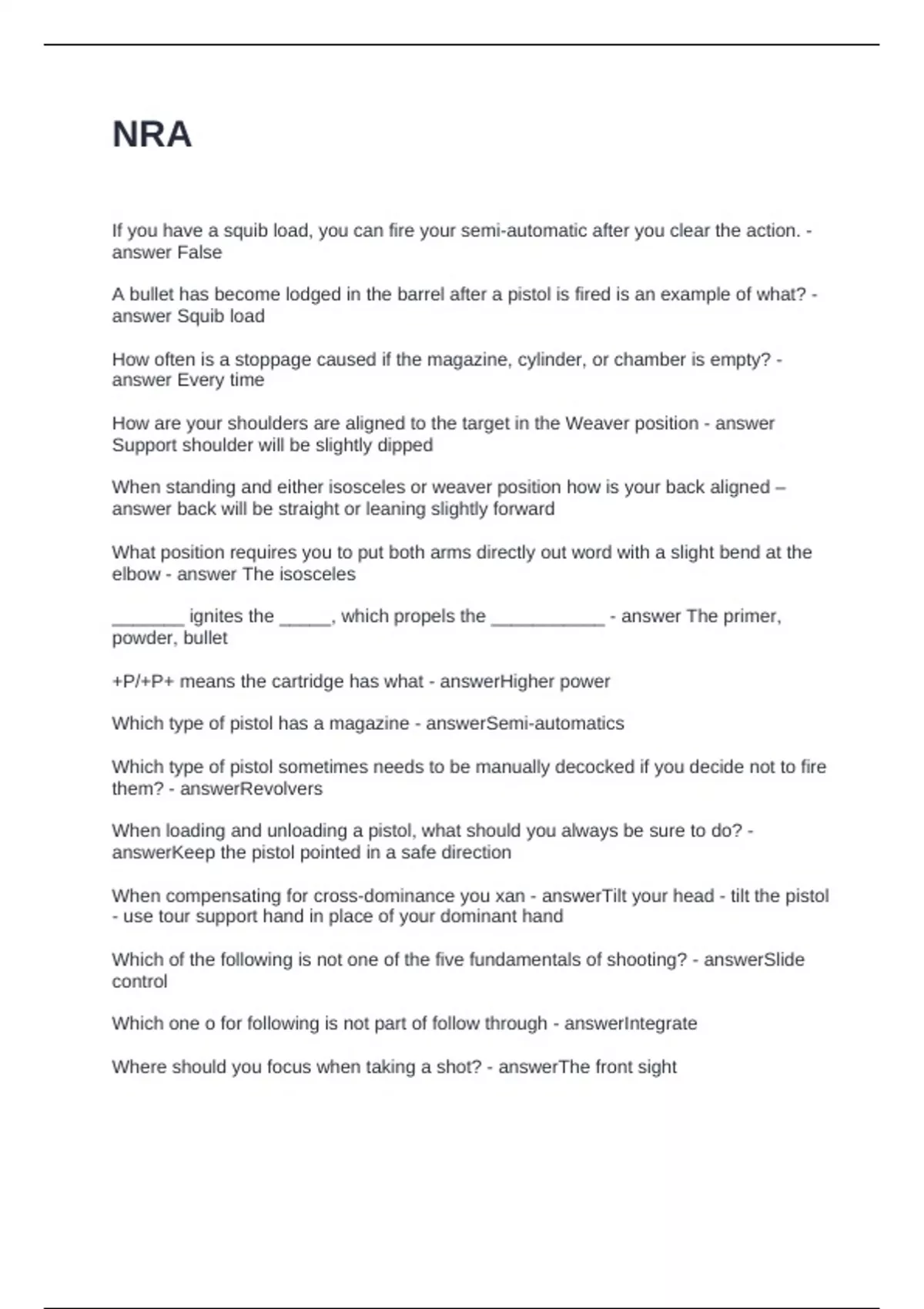 NRA QUESTIONS WITH CORRECT ANSWERS - NRA - Stuvia US