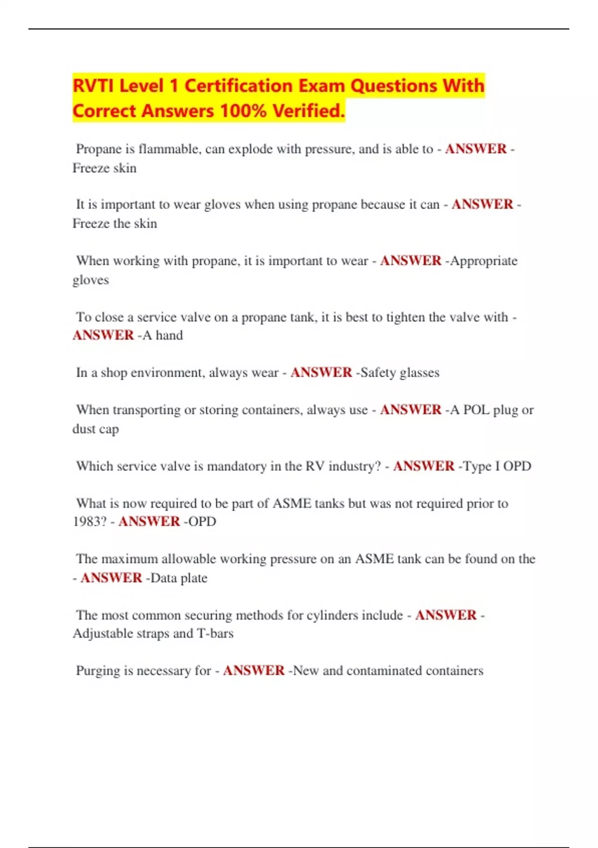 RVTI Level 1 Certification Exam Questions With Correct Answers 100% ...