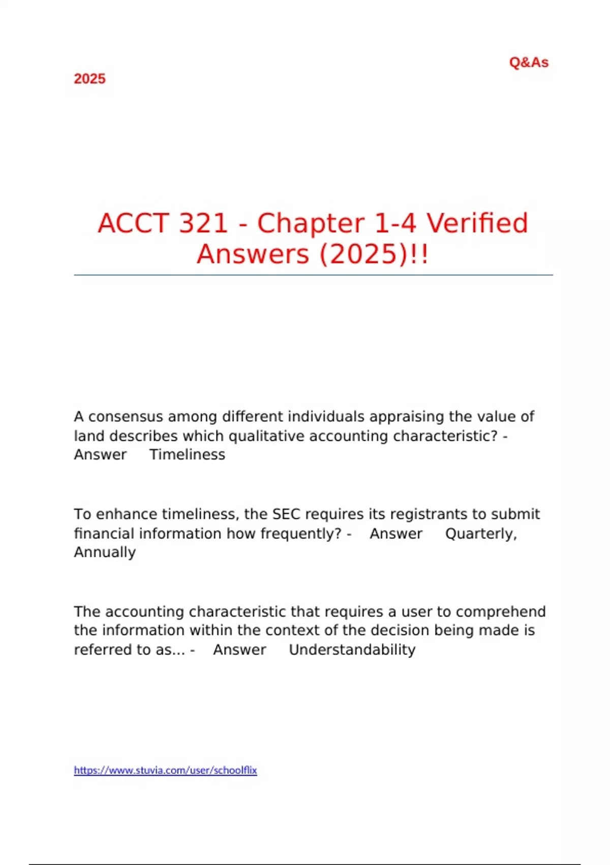 ACCT 321 - Chapter 1-4 Verified Answers (2025)!! - ACCT 321 - Stuvia US
