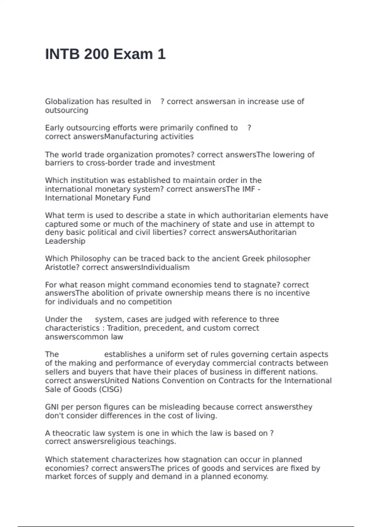 INTB 200 Exam with 100% correct answers 2025 - INTB 200 Exa - Stuvia US