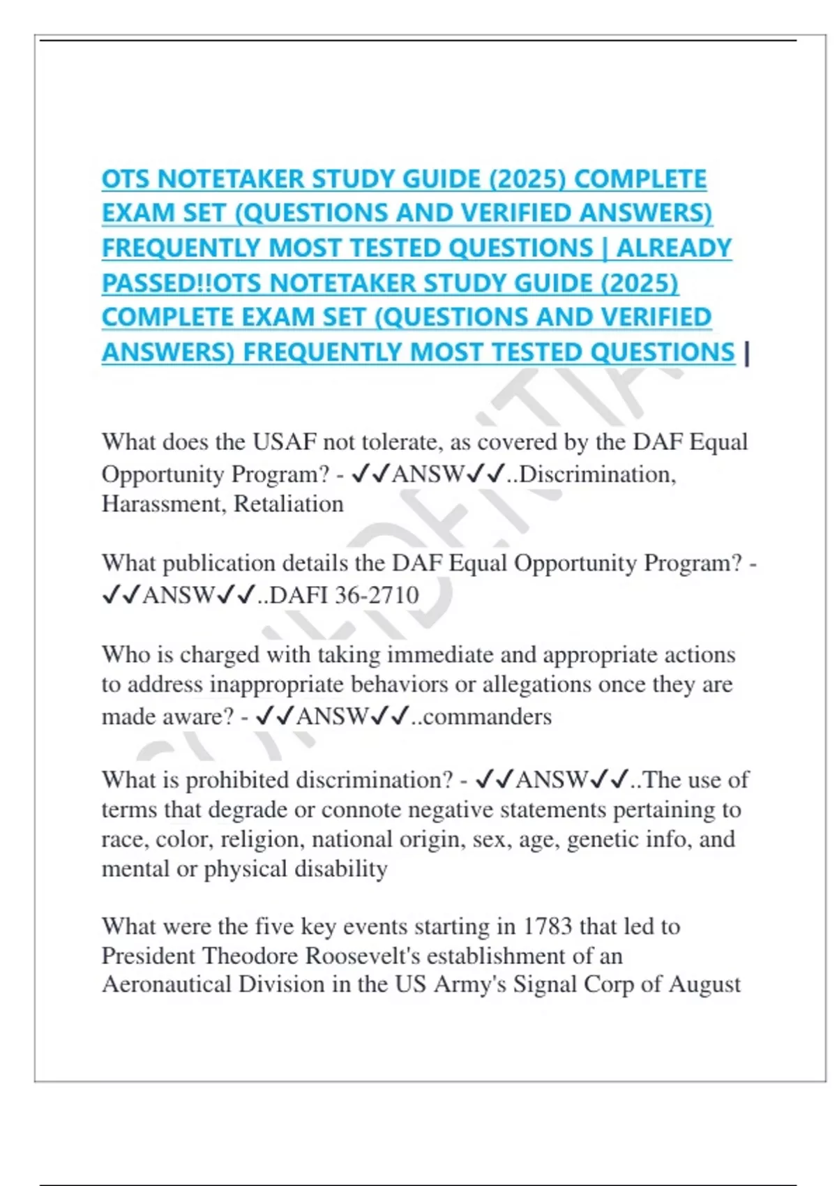 OTS NOTETAKER STUDY GUIDE (2025) COMPLETE EXAM SET (QUESTIONS AND ...