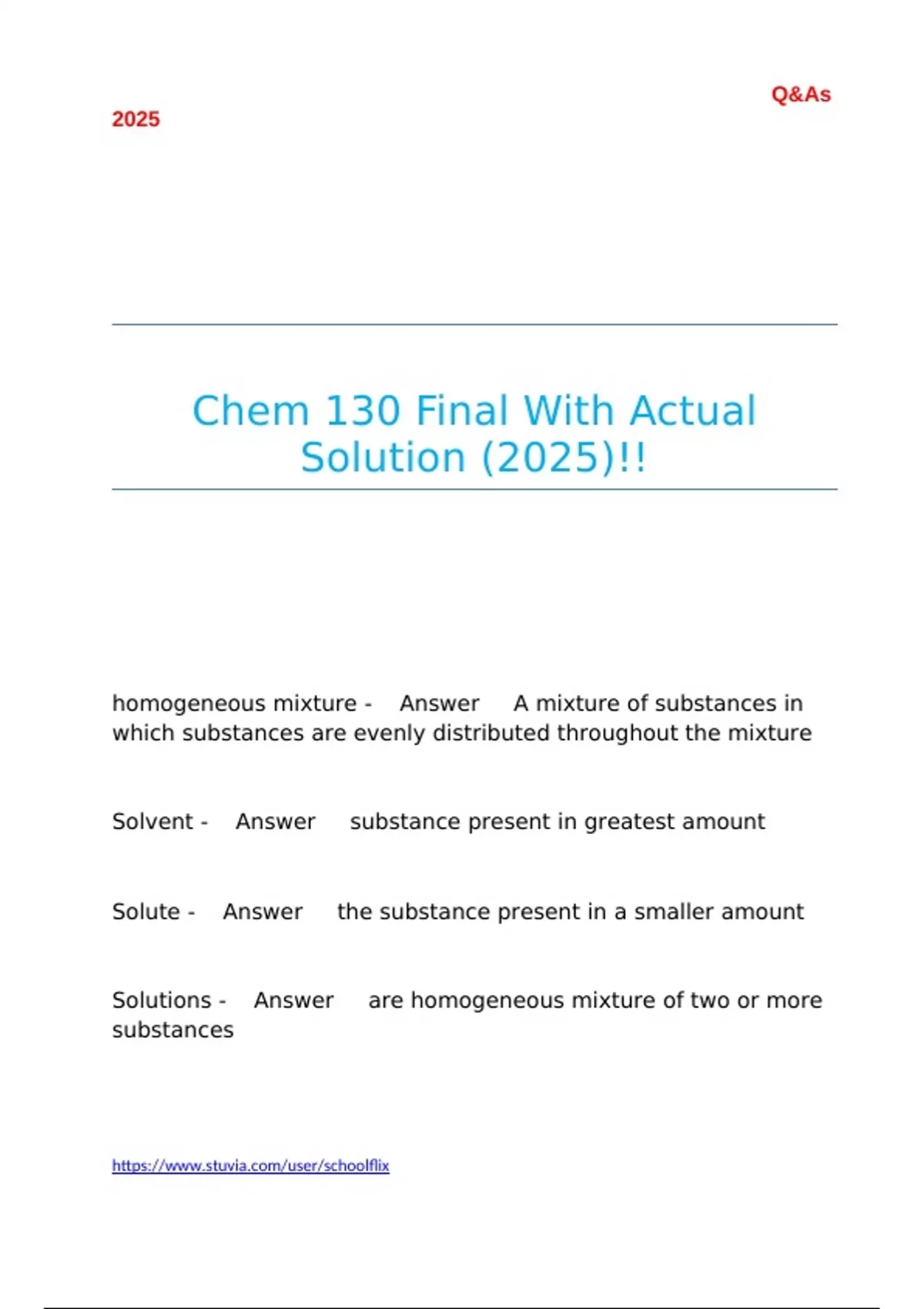 Chem 130 Final With Actual Solution (2025)!! - CHEM 130 - Stuvia US