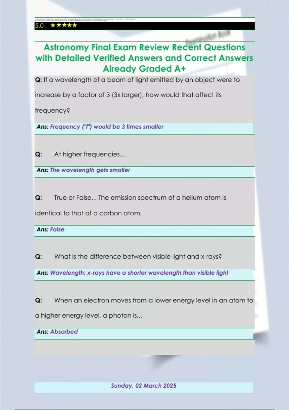 Astronomy Final Exam Review Recent Questions with Detailed Verified ...