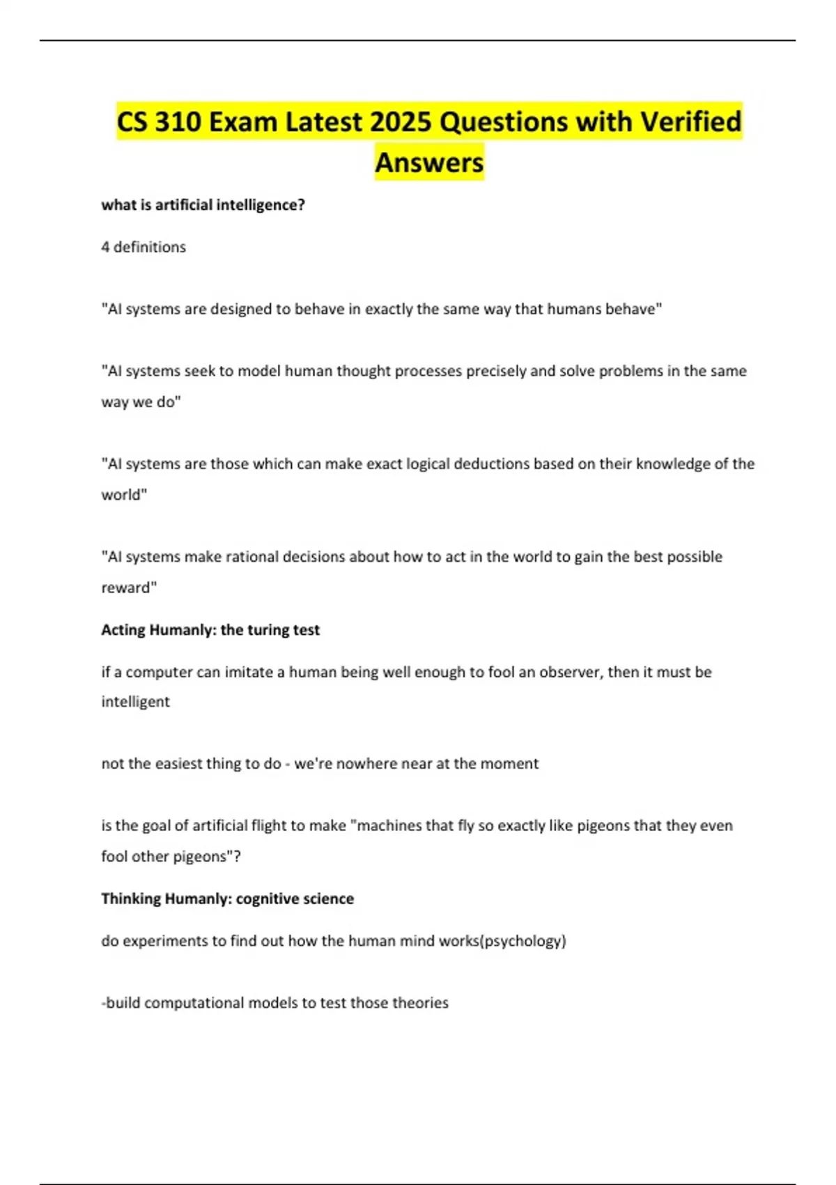 CS 310 Exam Latest 2025 Questions with Verified Answers - CS310 - Stuvia US