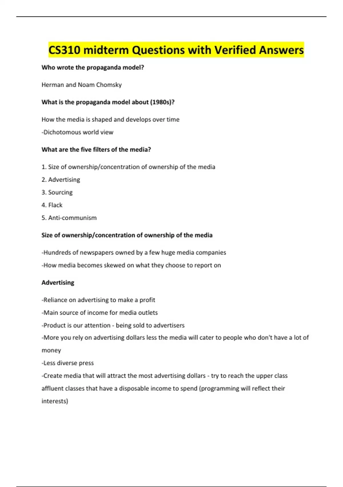 CS310 midterm Questions with Verified Answers - CS310 - Stuvia US