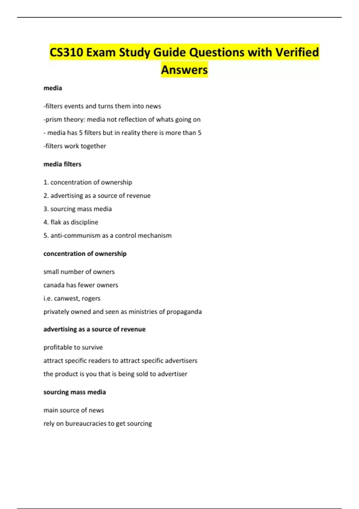 CS310 Exam Study Guide Questions with Verified Answer - CS310 - Stuvia US