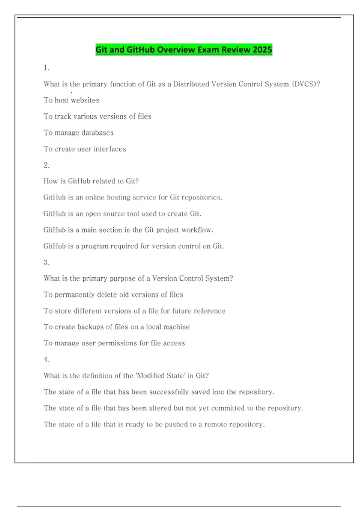 Git and GitHub Basics Questions And Answers 2025, Git and GitHub Overview Exam Review 2025, Git ...