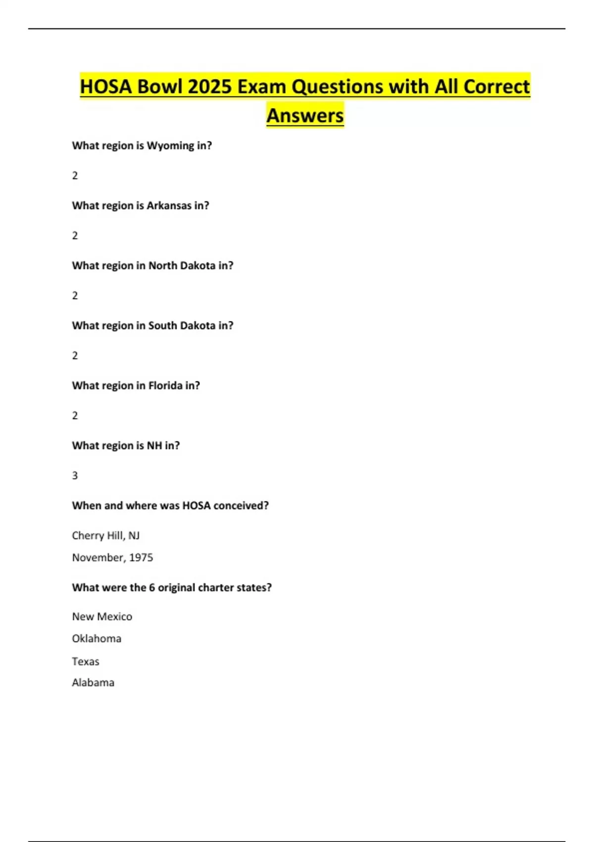 HOSA Bowl 2025 Exam Questions with All Correct Answers - HOSA Bowl ...