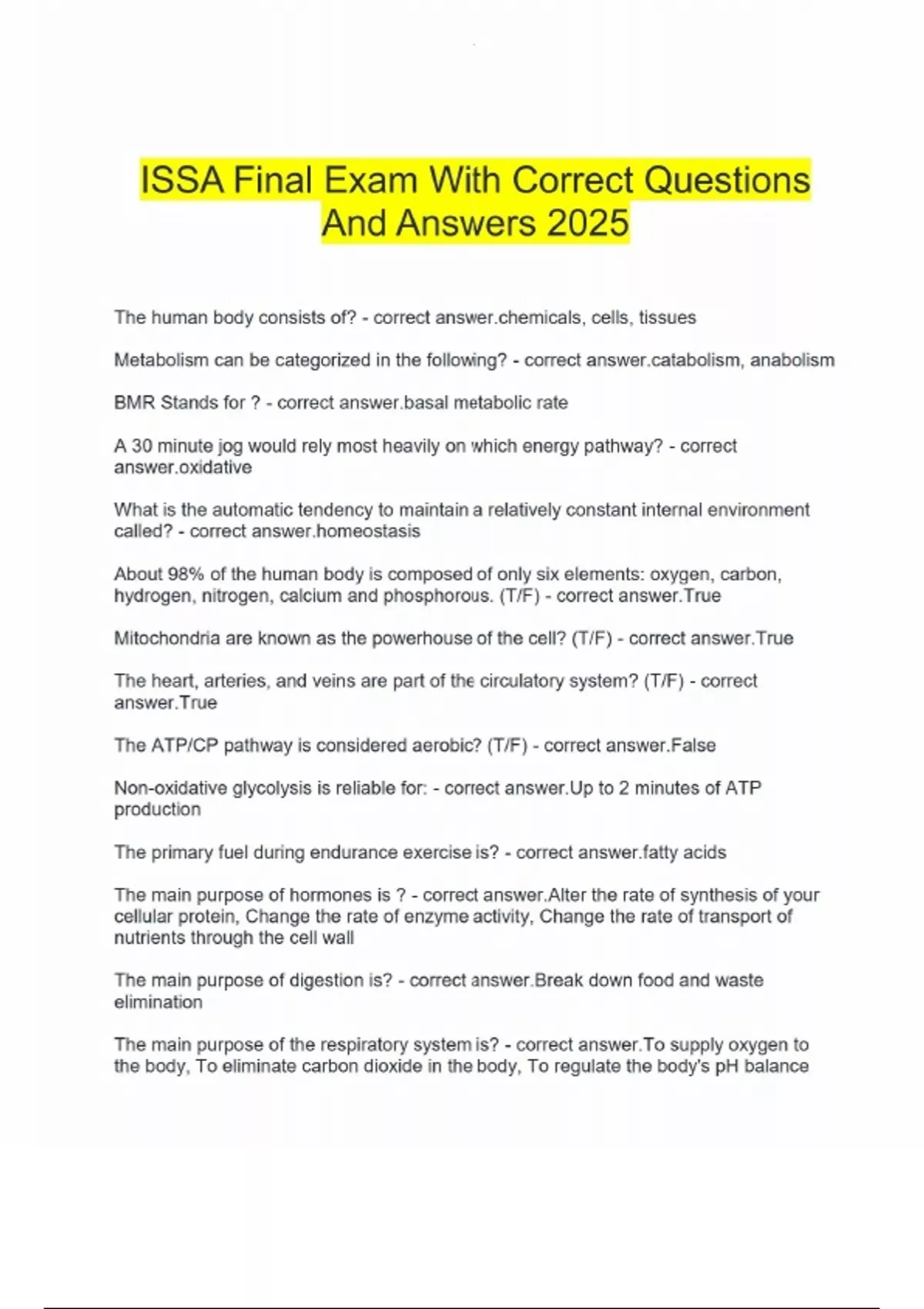 ISSA Final Exam With Correct Questions And Answers 2025 - ISSA - Stuvia US