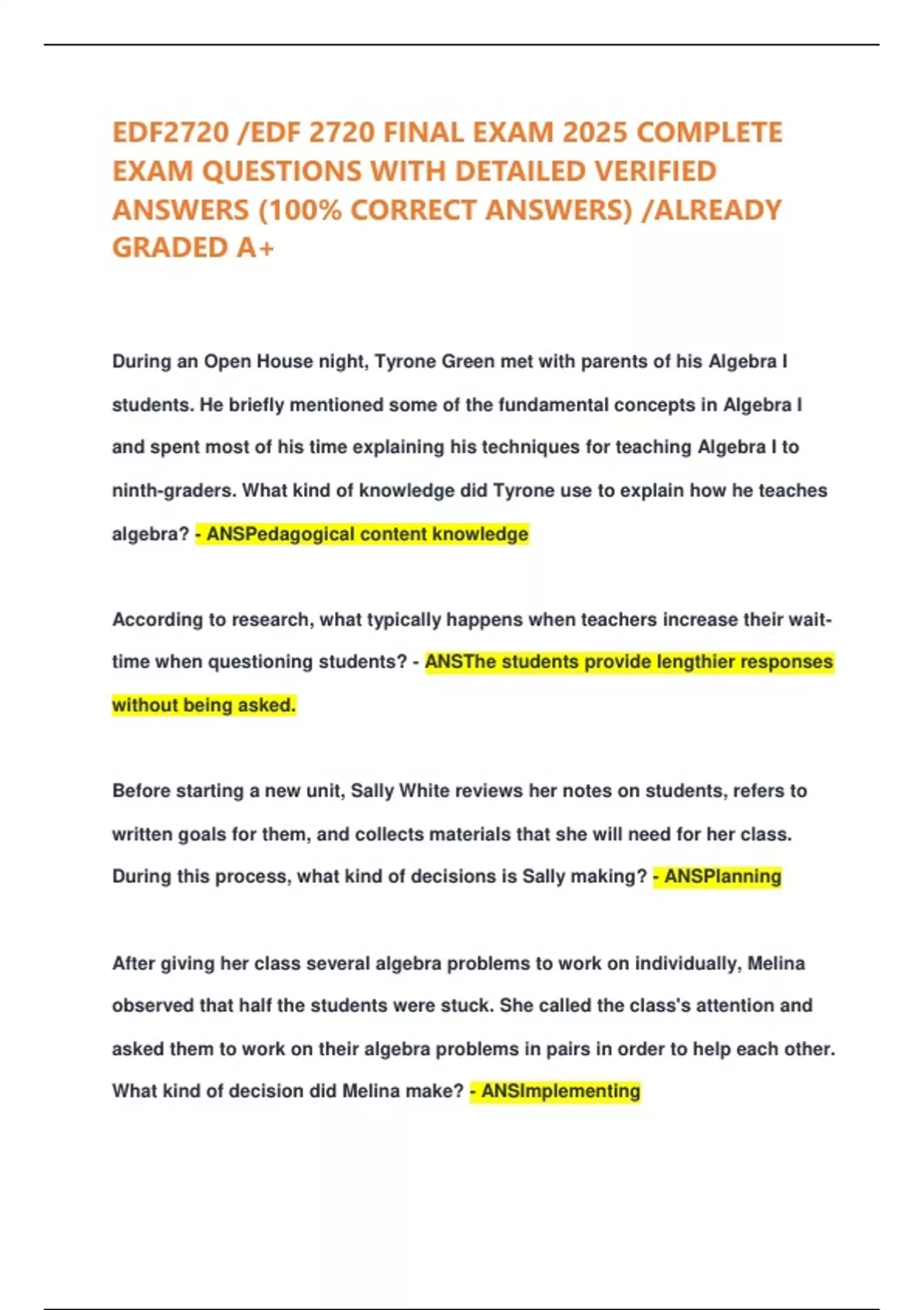 Edf2720 Edf 2720 Final Exam 2025 Complete Exam Questions With Detailed