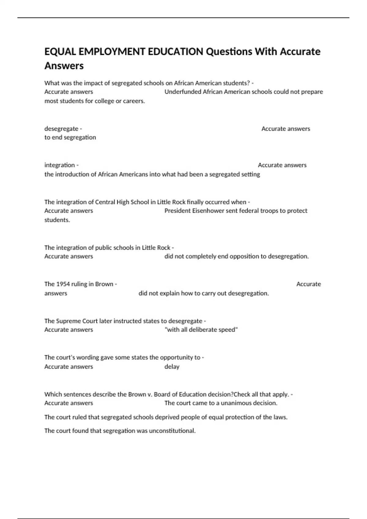 EQUAL EMPLOYMENT EDUCATION Questions With Accurate Answers - EMPLOYMENT ...
