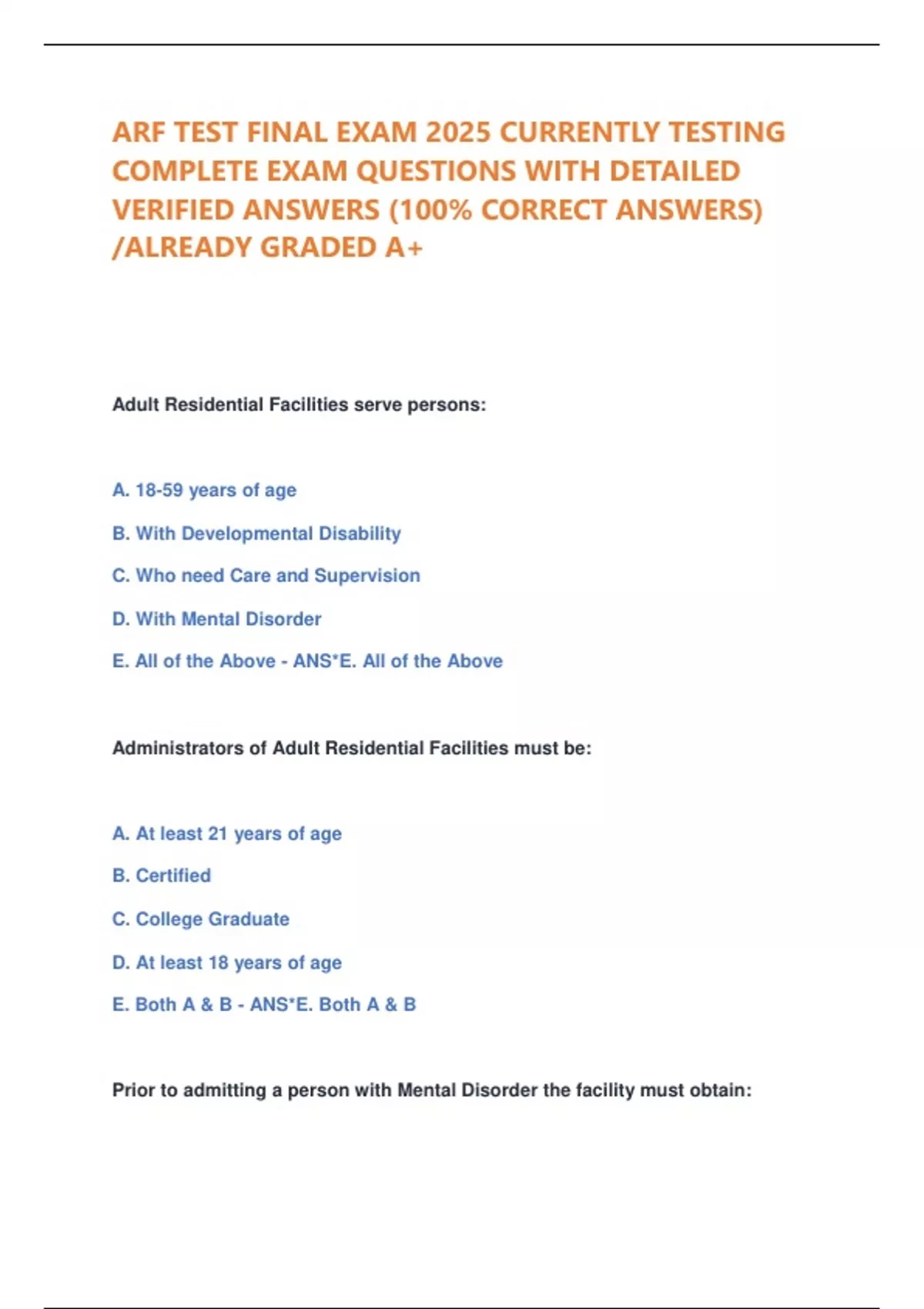 ARF TEST FINAL EXAM 2025 CURRENTLY TESTING COMPLETE EXAM QUESTIONS WITH ...