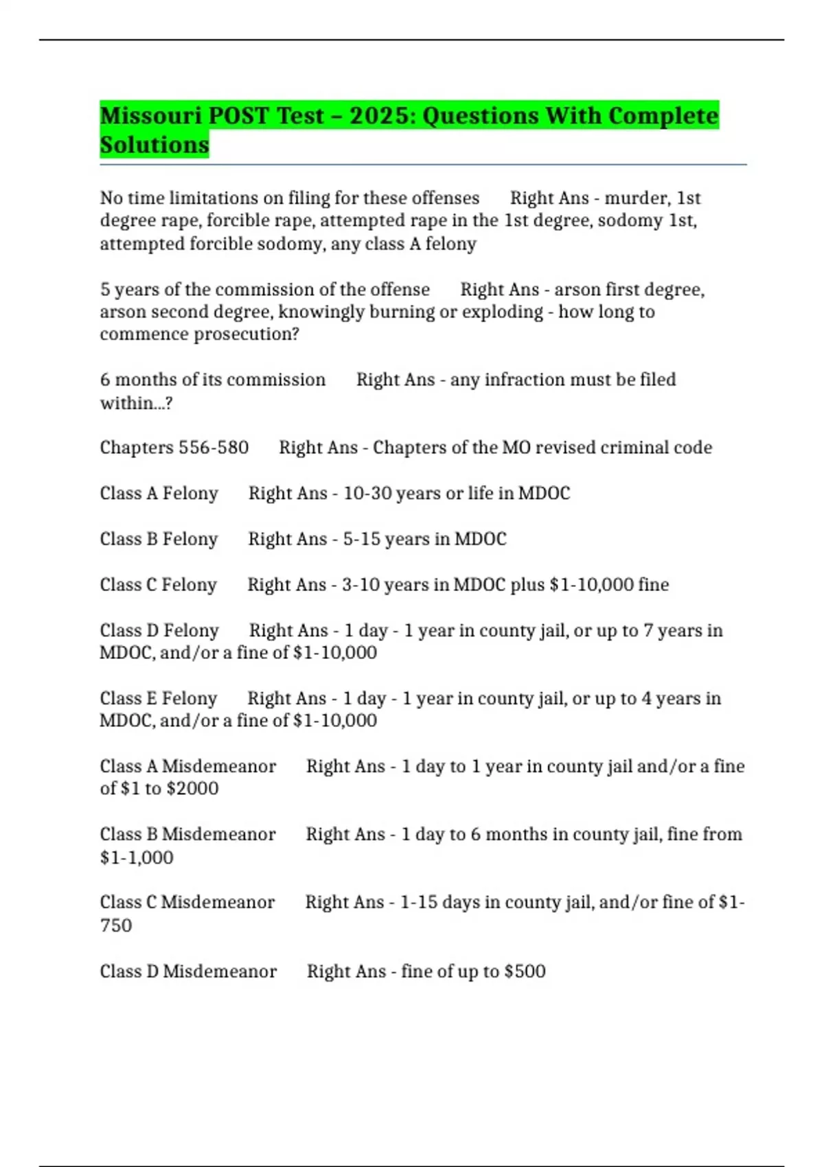 Missouri POST Test – 2025: Questions With Complete Solutions - Missouri ...