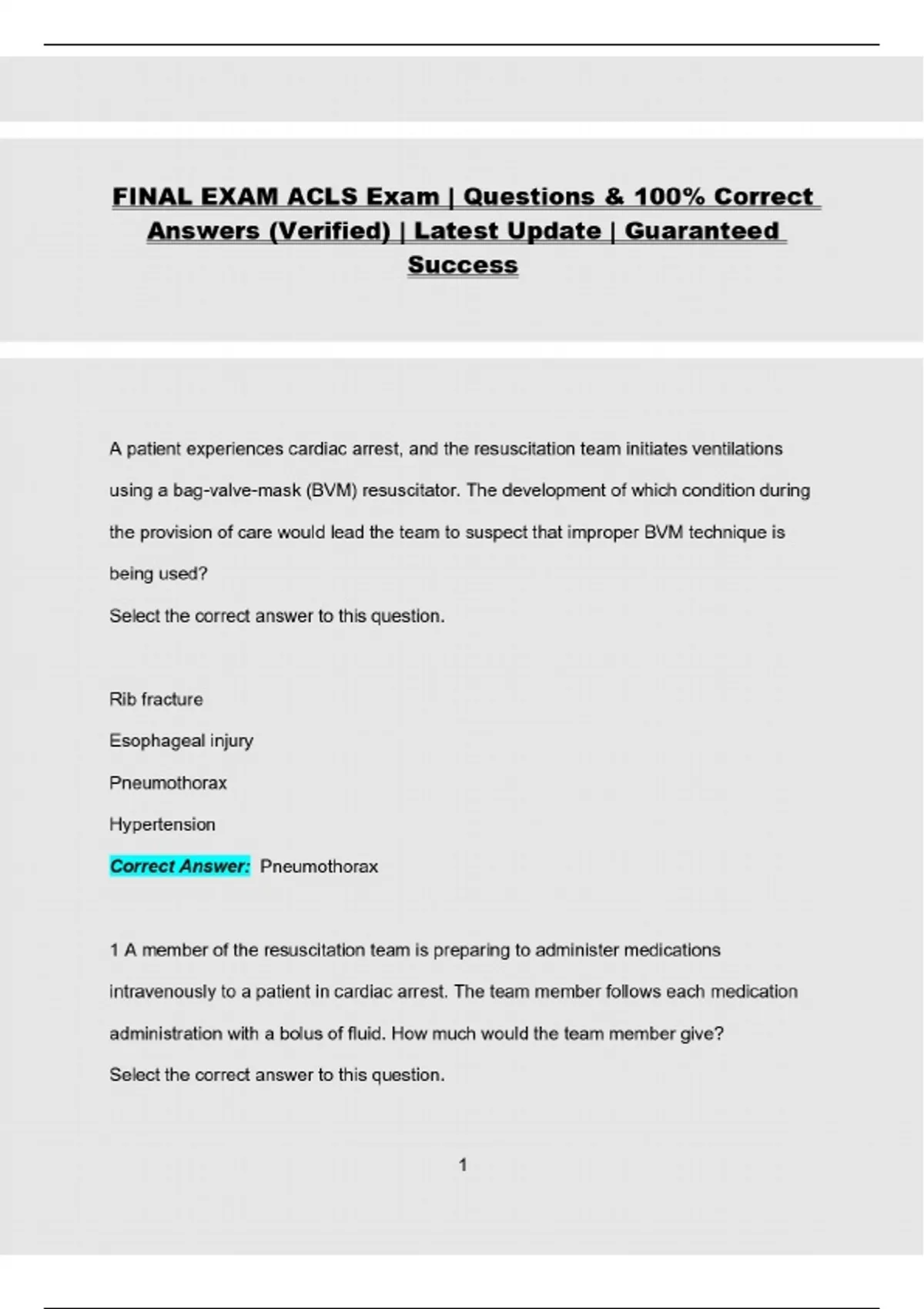 COMPLETE PACKAGE-::ACLS EXAMS WITH COMPLETE SOLUTIONS| LATEST UPDATE ...