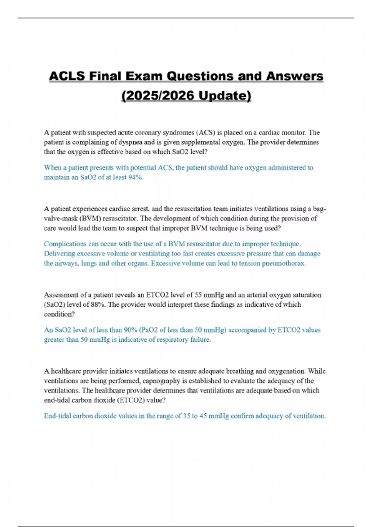ACLS Final Exam Questions and Answers (2025/2026 Update) - ACLS - Stuvia US