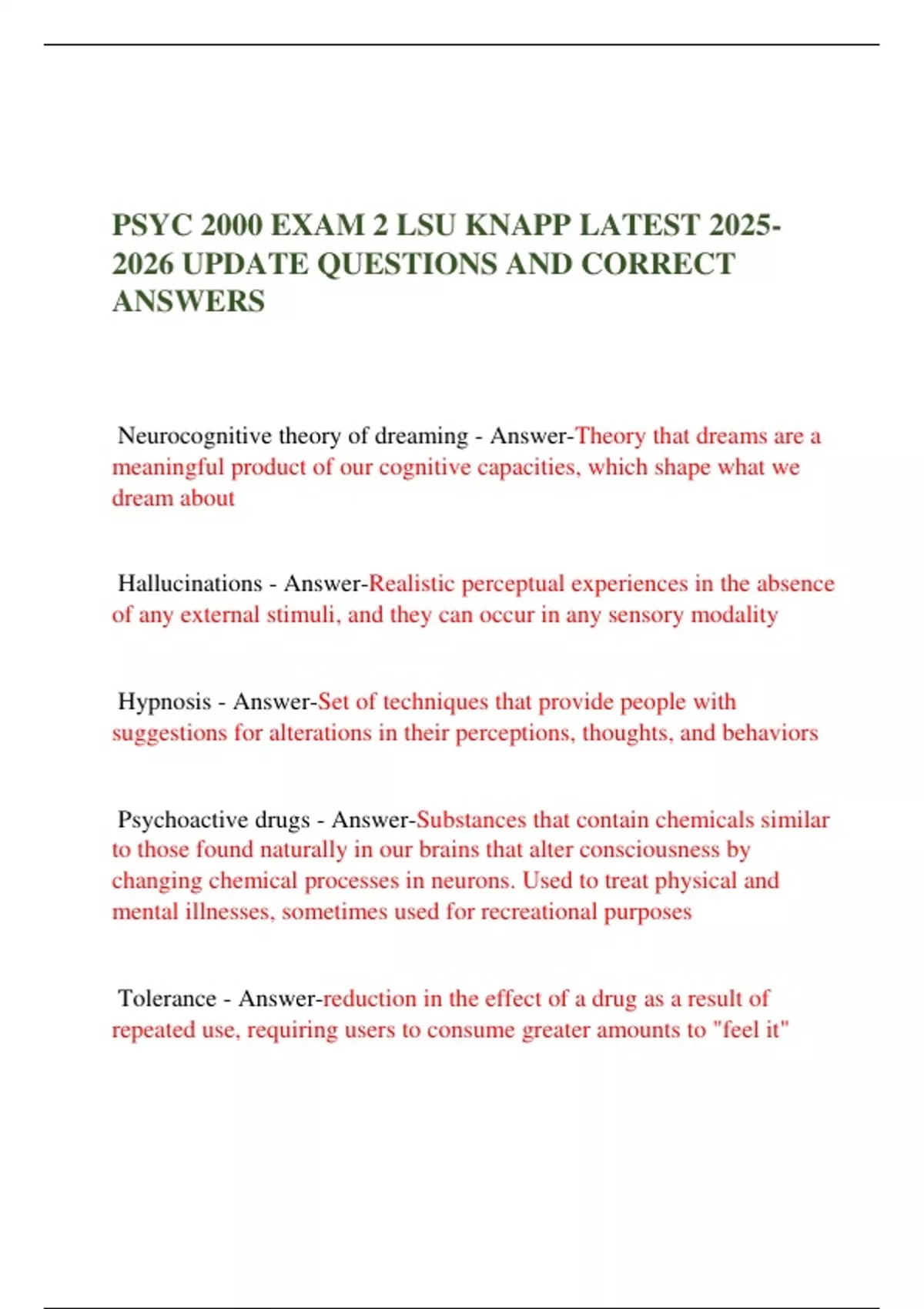 PSYC 2000 EXAM 2 LSU KNAPP LATEST UPDATE QUESTIONS AND CORRECT ANSWERS ...