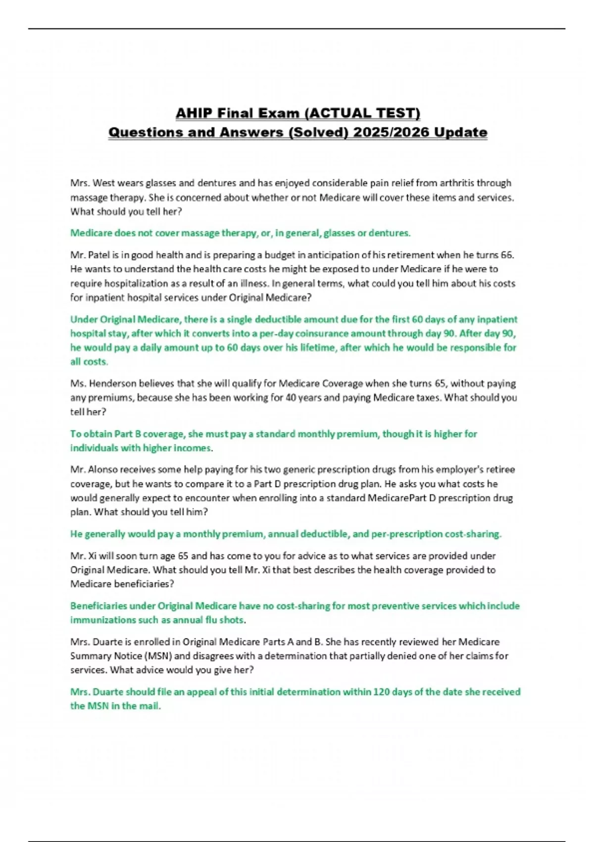 AHIP Final Exam (ACTUAL TEST) Questions and Answers (Solved) 2025/2026 ...