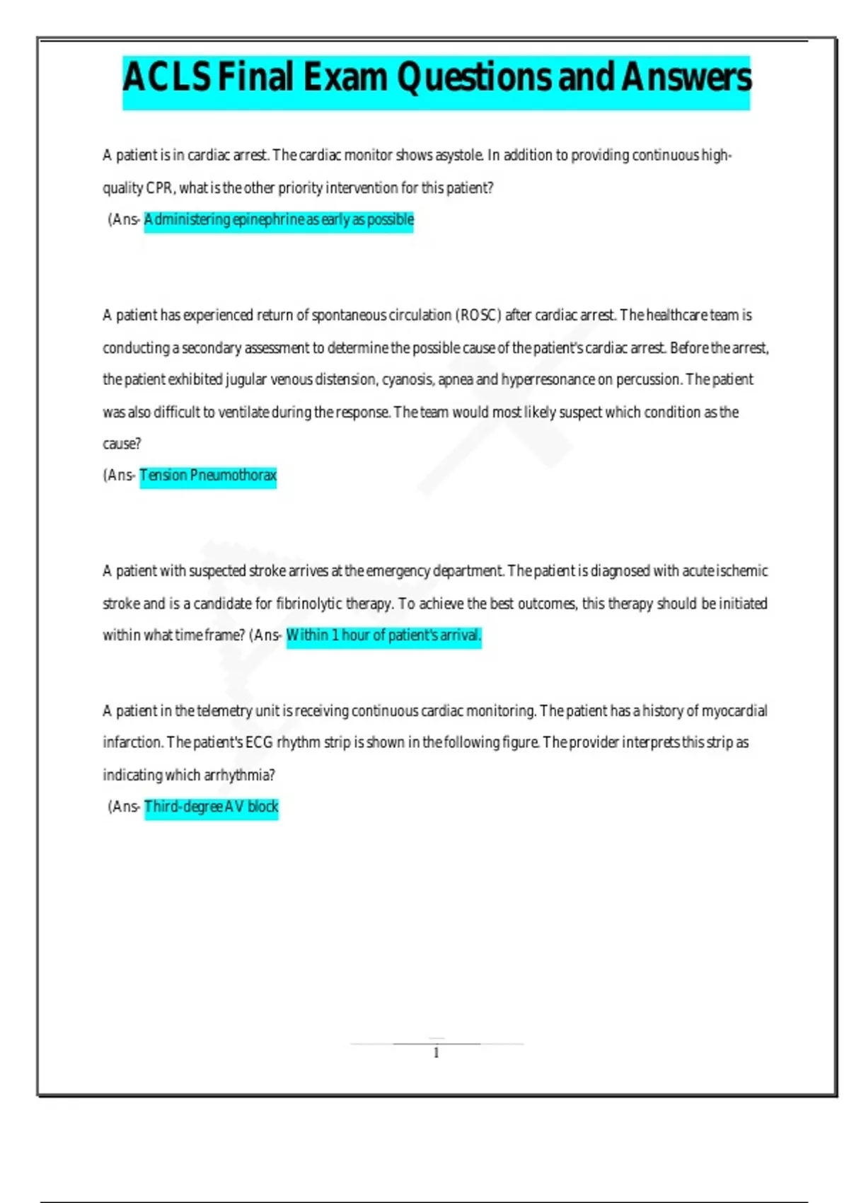 ACLS Final Exam Questions and Answers - Acls - Stuvia US