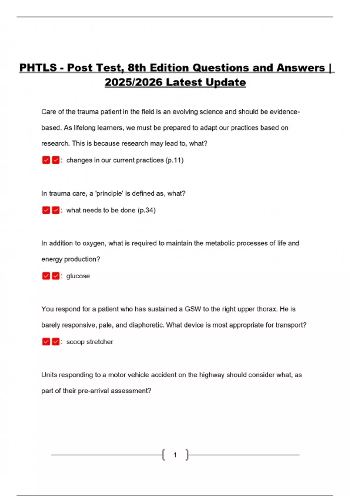 PHTLS - Post Test, 8th Edition Questions and Answers | 2025/2026 Latest ...