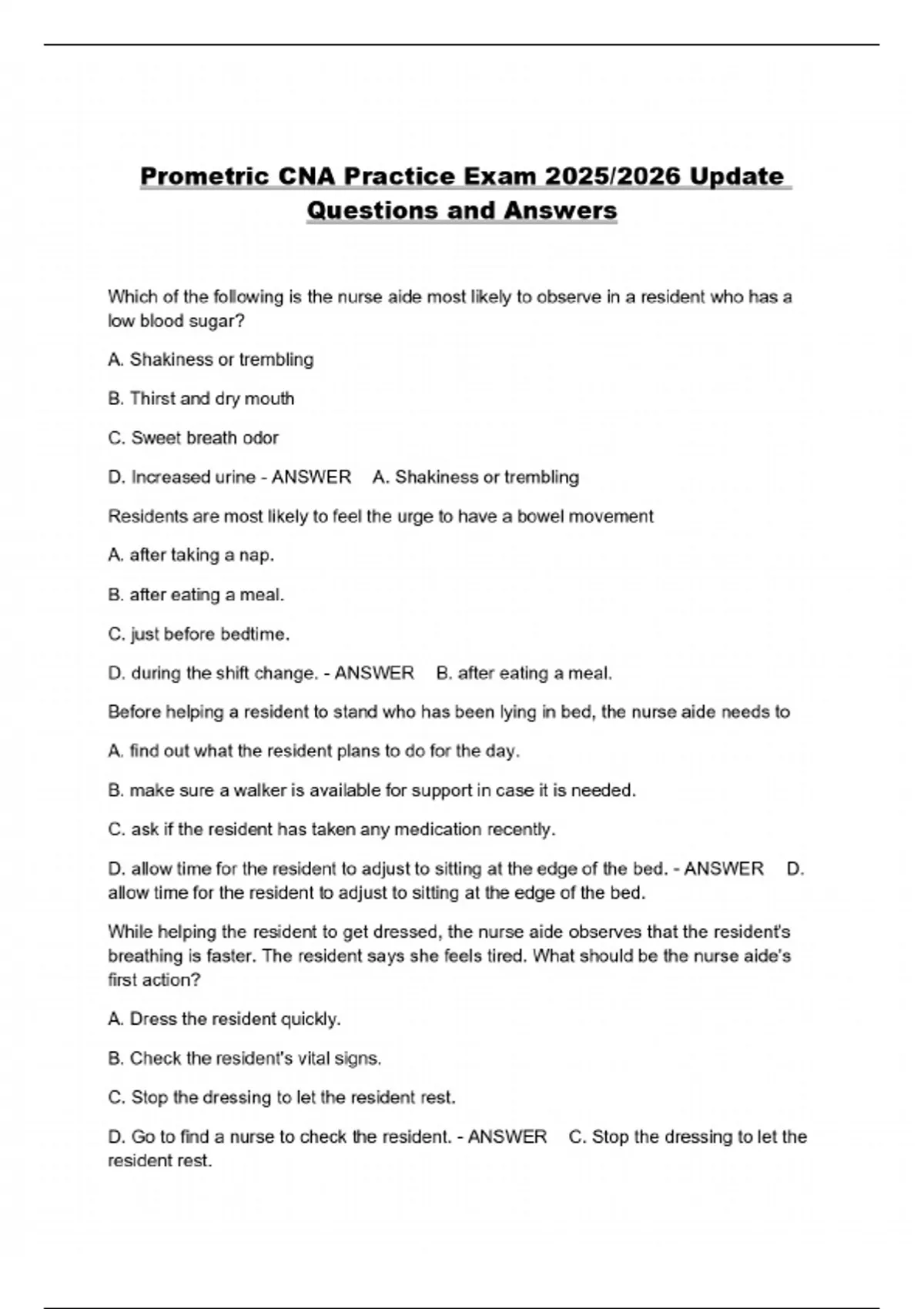 Prometric CNA Practice Exam 2025/2026 Update Questions and Answers ...