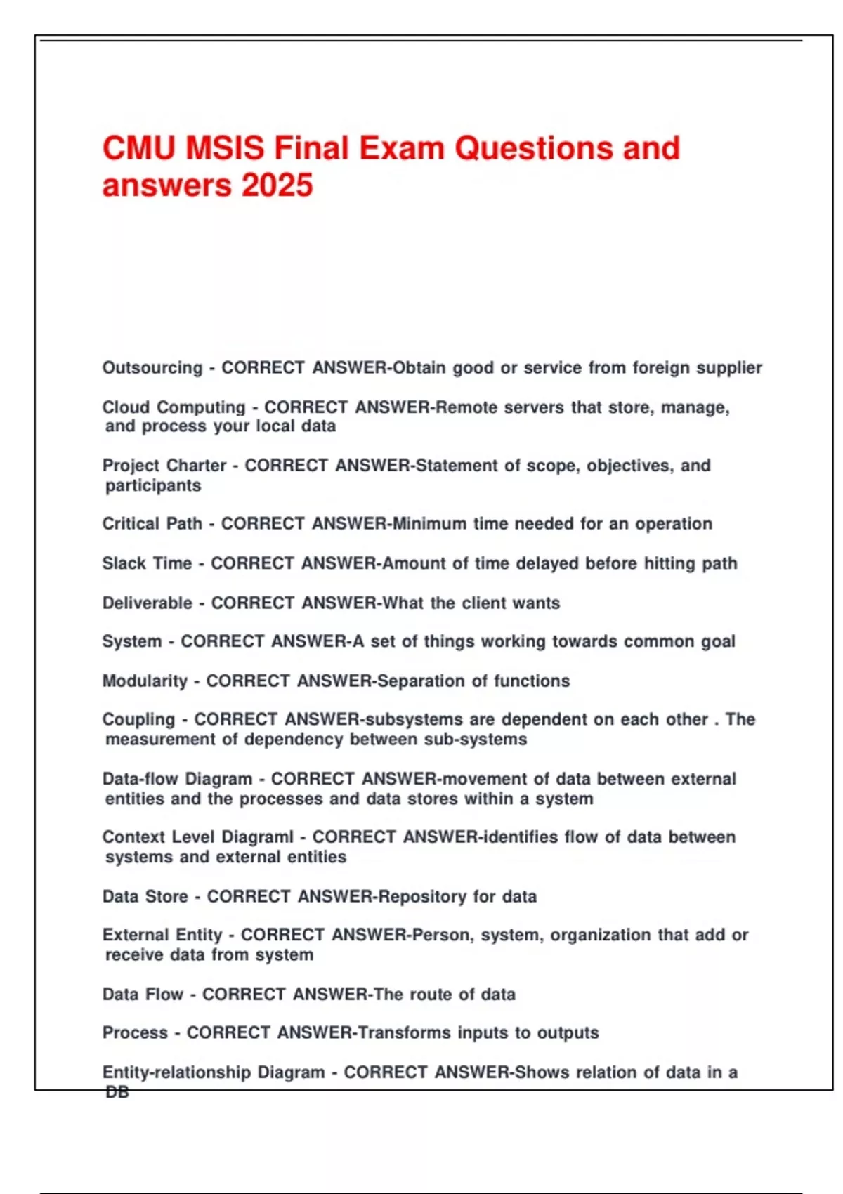 CMU MSIS Final Exam Questions and answers 2025. - CMU MSIS - Stuvia US