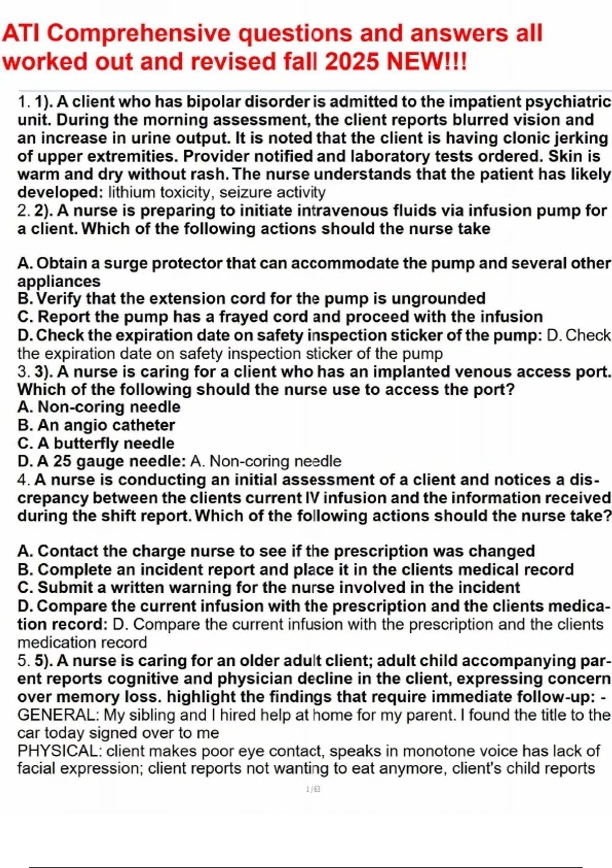 ATI Comprehensive questions and answers all worked out and revised fall ...