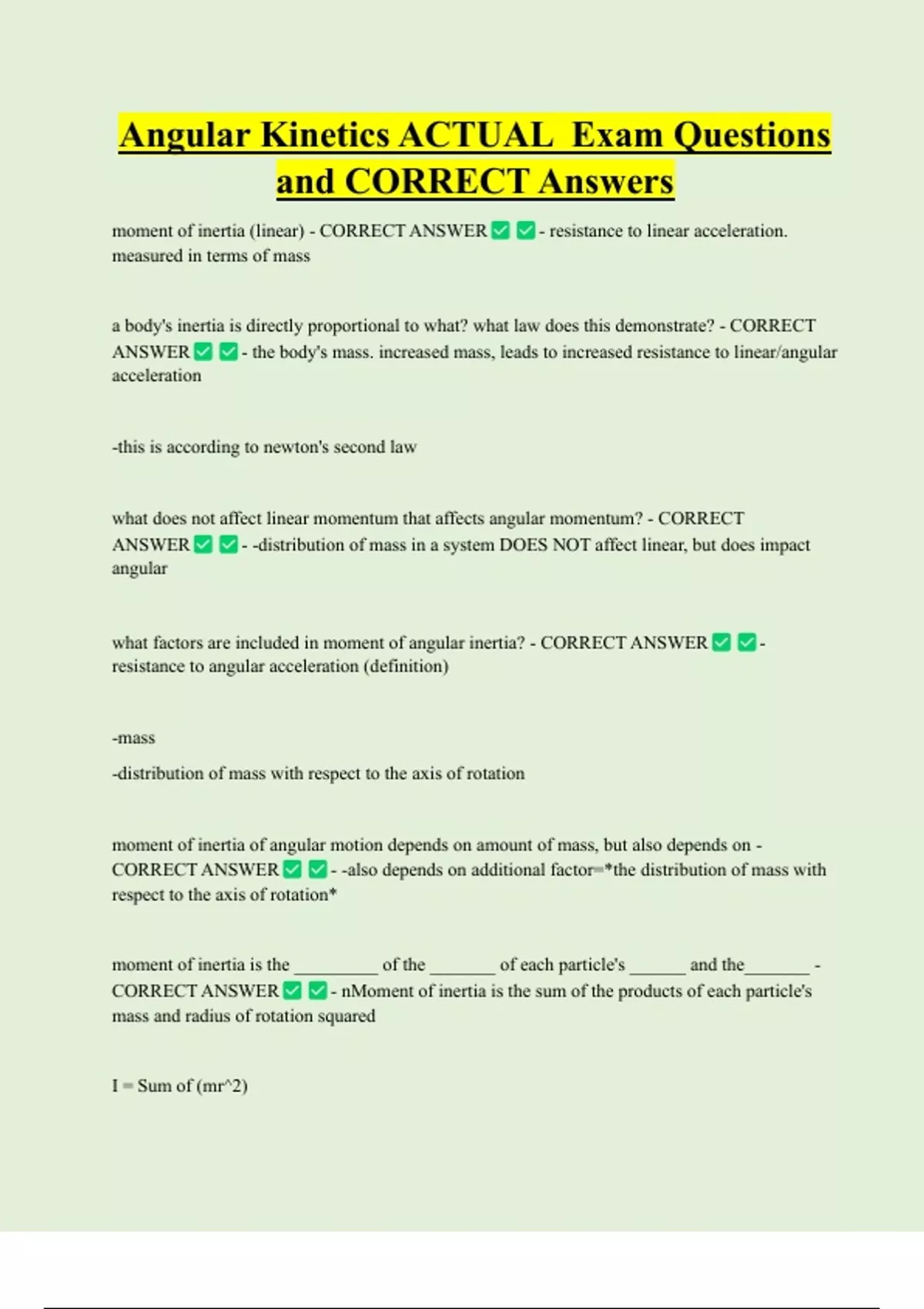 Angular Kinetics ACTUAL Exam Questions and CORRECT Answers - Angular - Stuvia US