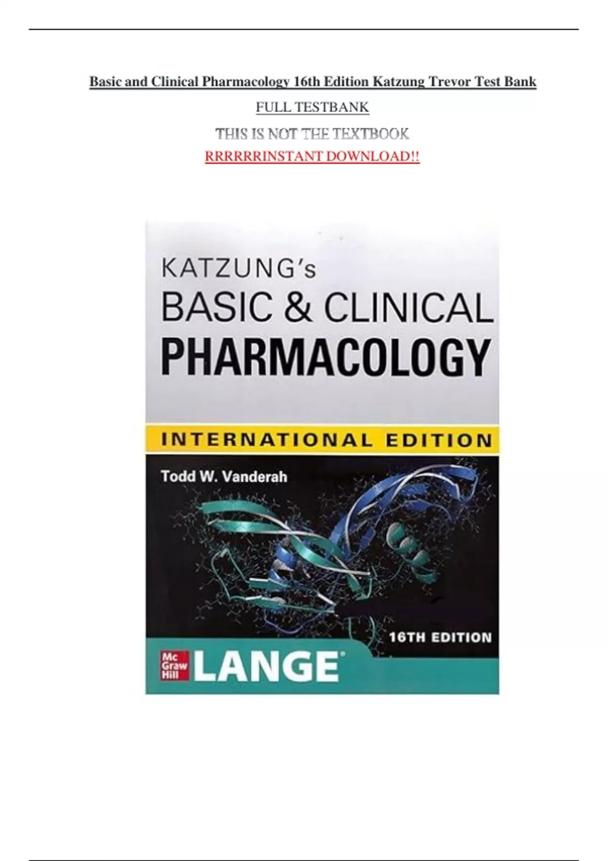 Test Bank For Basic and Clinical Pharmacology 16th Edition by Bertram G ...