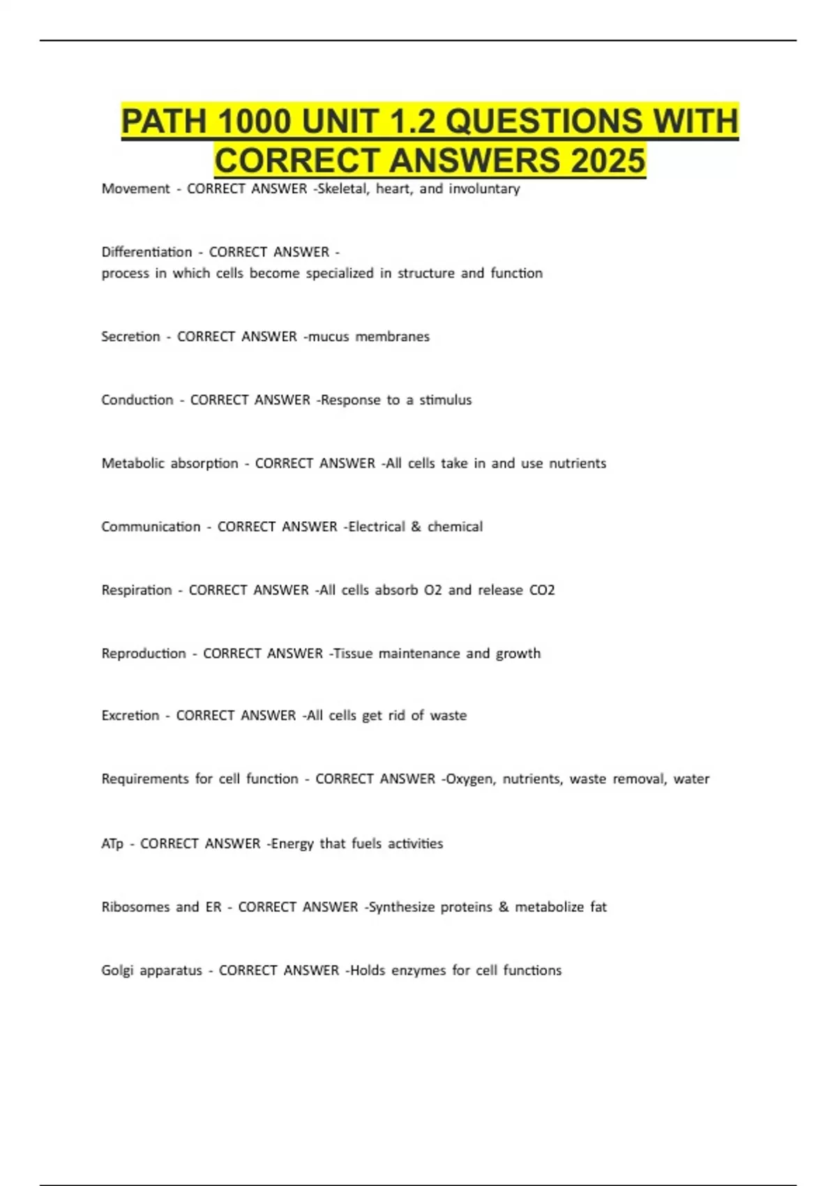 PATH 1000 UNIT 1.2 QUESTIONS WITH CORRECT ANSWERS 2025 - PATH 1000 ...