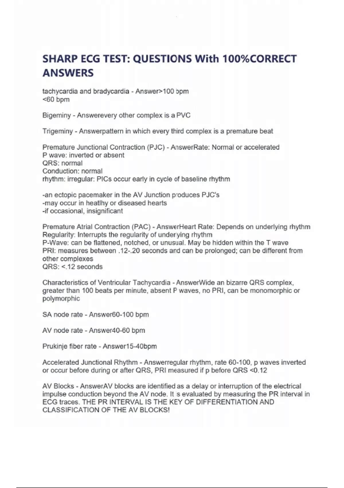 SHARP ECG TEST: QUESTIONS With 100%CORRECT ANSWERS - SHARP ECG - Stuvia US