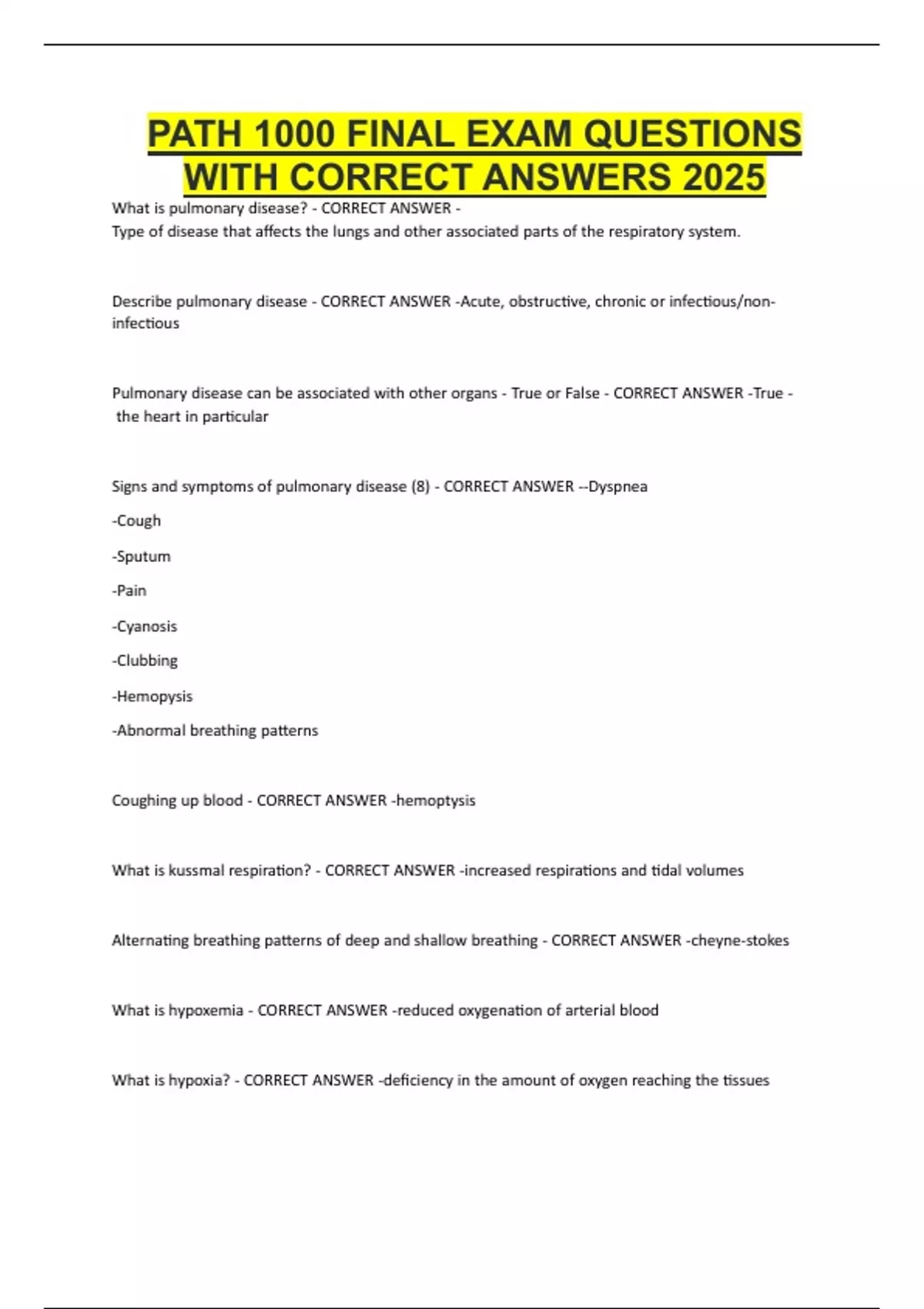 PATH 1000 FINAL EXAM QUESTIONS WITH CORRECT ANSWERS 2025 - PATH 1000 ...