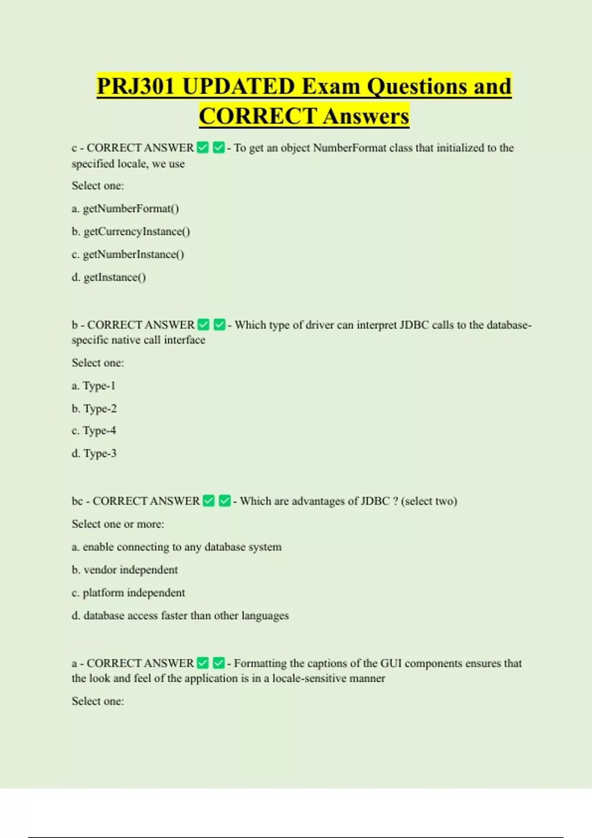PRJ301 UPDATED Exam Questions and CORRECT Answers - PRJ301 - Stuvia US
