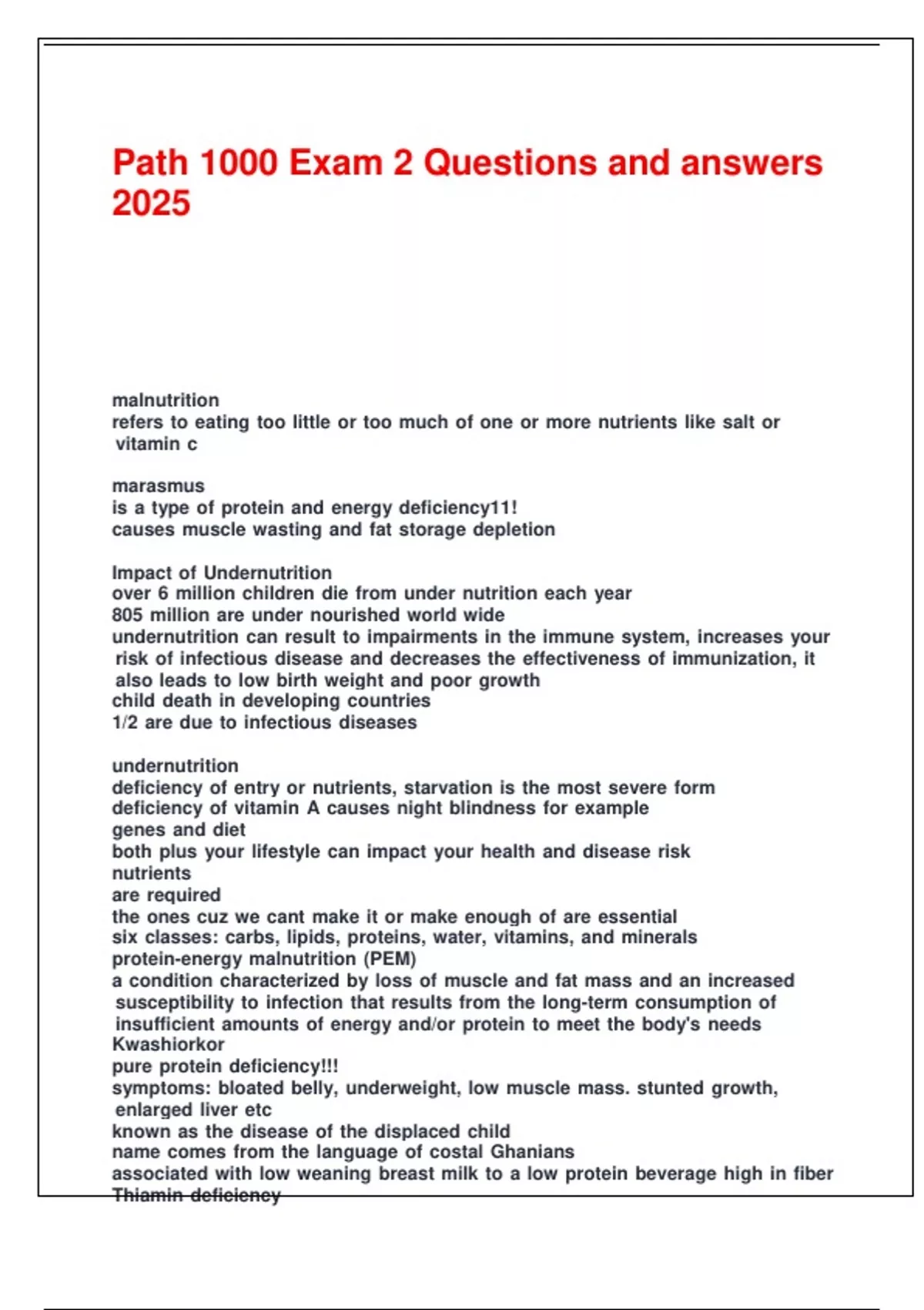 Path 1000 Exam 2 Questions and answers 2025. - PATH 1000 - Stuvia US