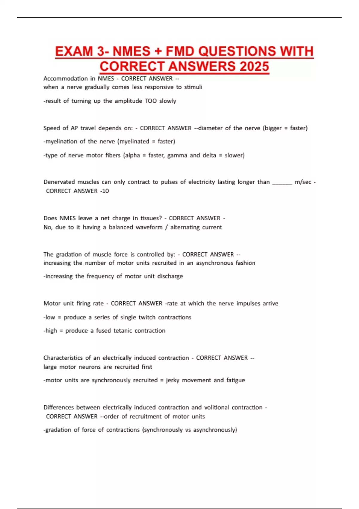 EXAM 3- NMES + FMD QUESTIONS WITH CORRECT ANSWERS 2025 - NM ES-3 ...