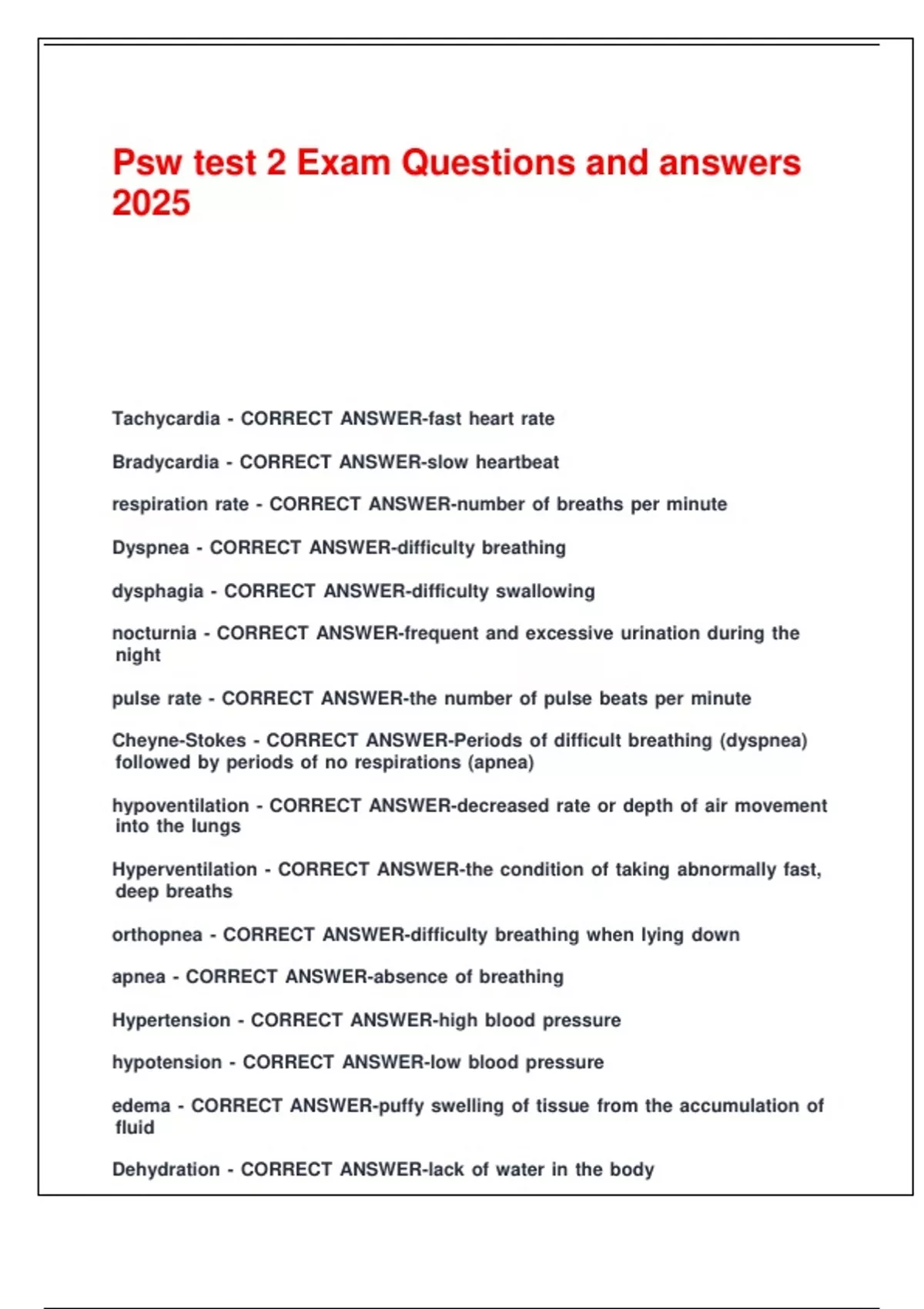 Psw test 2 Exam Questions and answers 2025. - Psw - Stuvia US