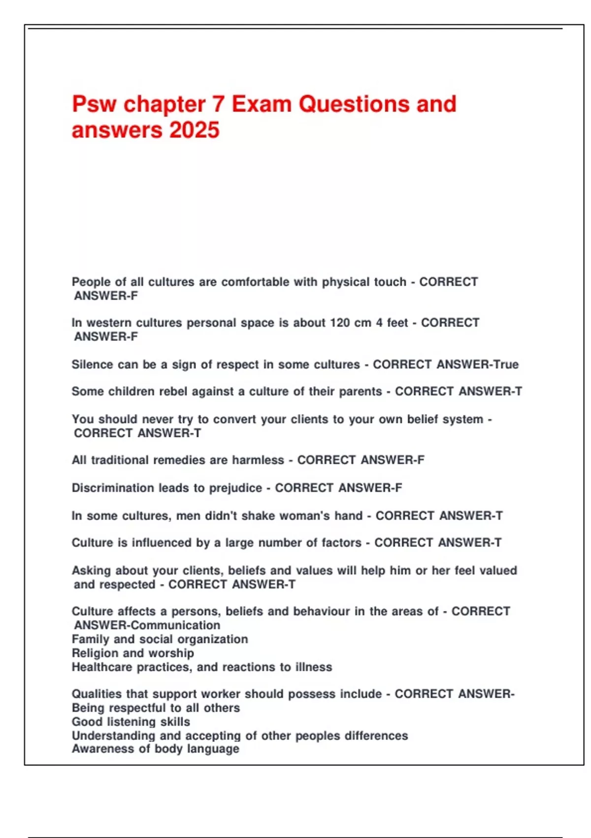 Psw chapter 7 Exam Questions and answers 2025. - Psw - Stuvia US