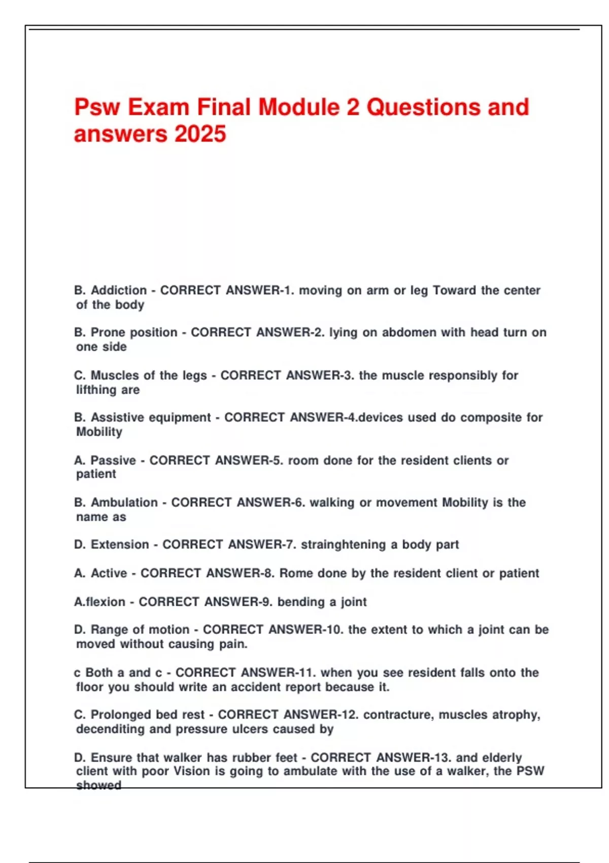 Psw Exam Final Module 2 Questions and answers 2025. - Psw - Stuvia US