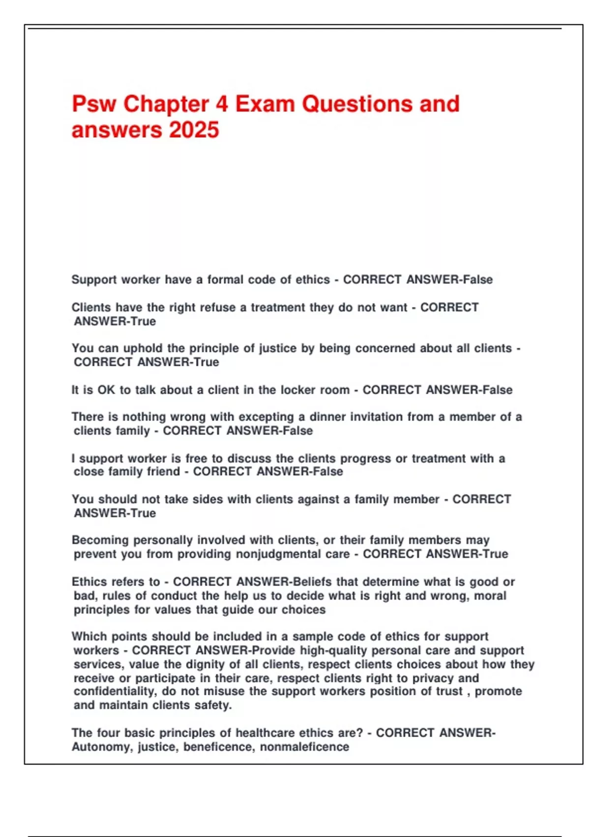 Psw Chapter 4 Exam Questions and answers 2025. - Psw - Stuvia US