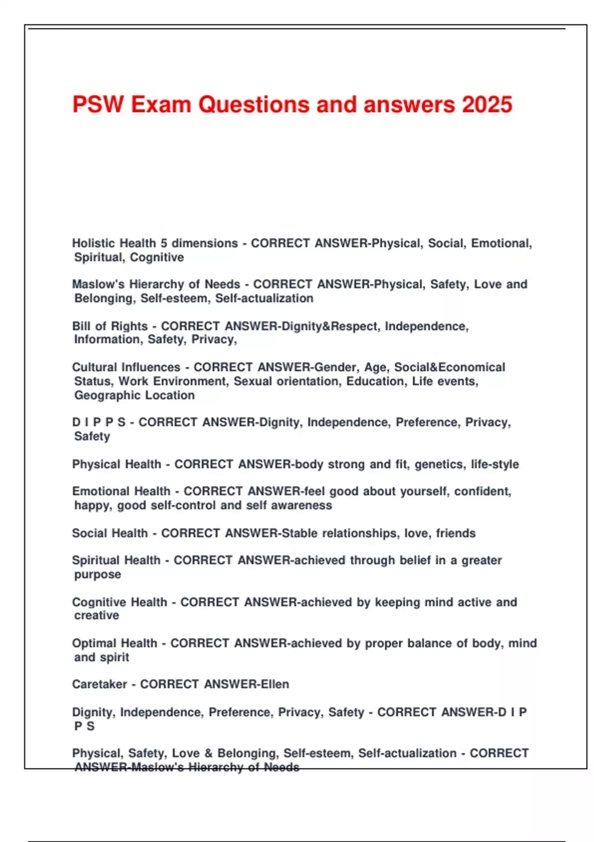 PSW Exam Questions and answers (2025). - Psw - Stuvia US