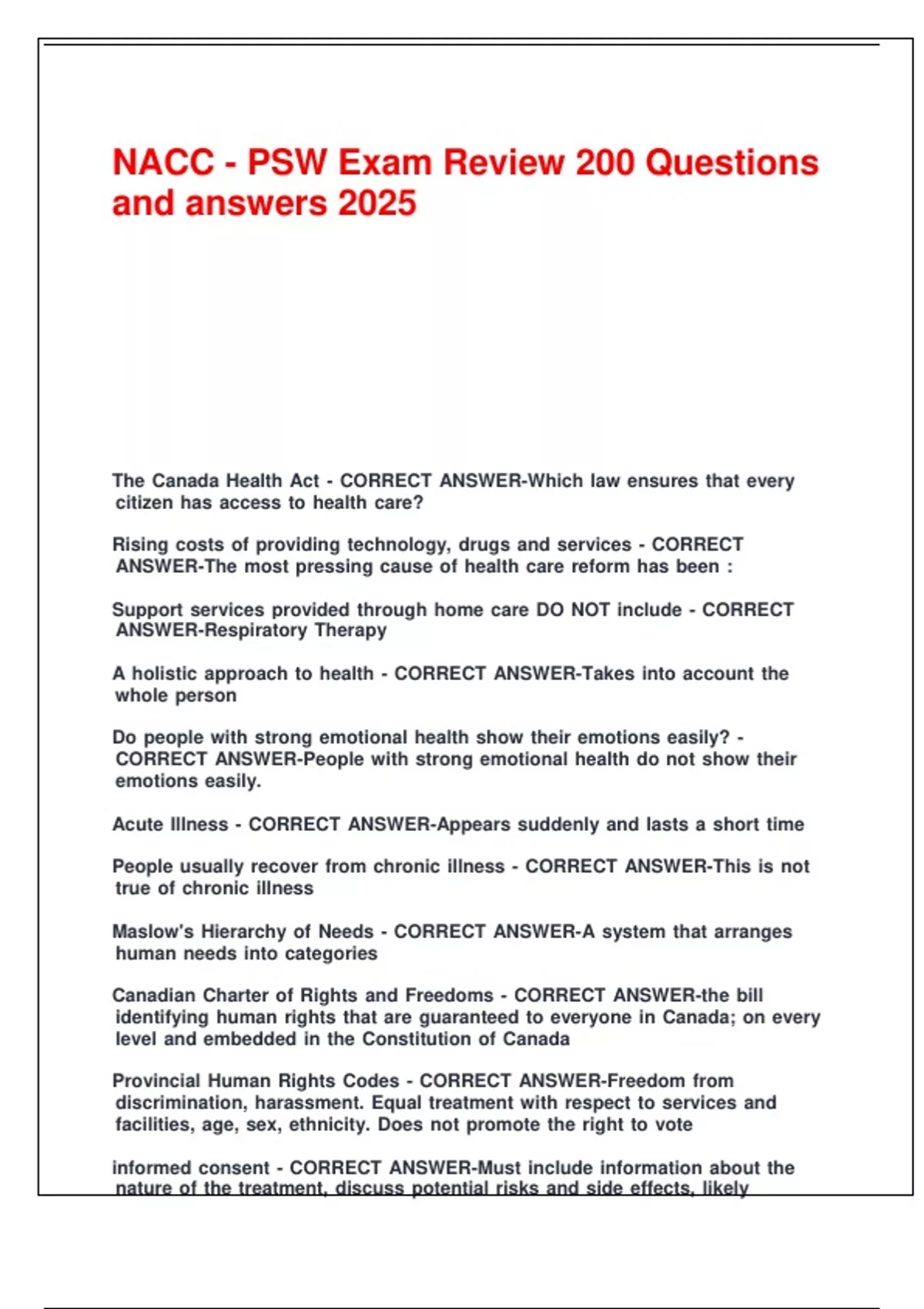 NACC - PSW Exam Review 200 Questions and answers 2025. - Psw - Stuvia US