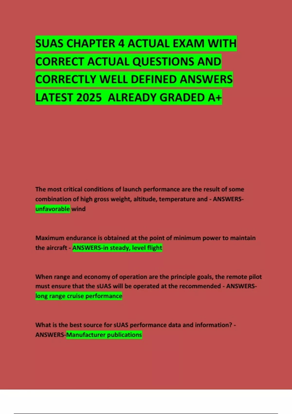 SUAS CHAPTER 4 ACTUAL EXAM WITH CORRECT ACTUAL QUESTIONS AND CORRECTLY ...