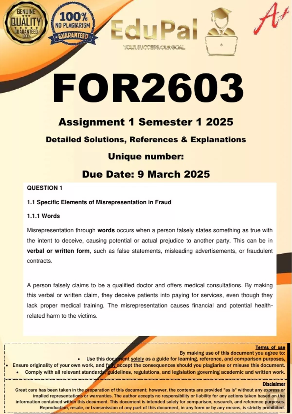 FOR2603 Assignment 1 (COMPLETE ANSWERS) Semester 1 2025 - DUE 9 March ...